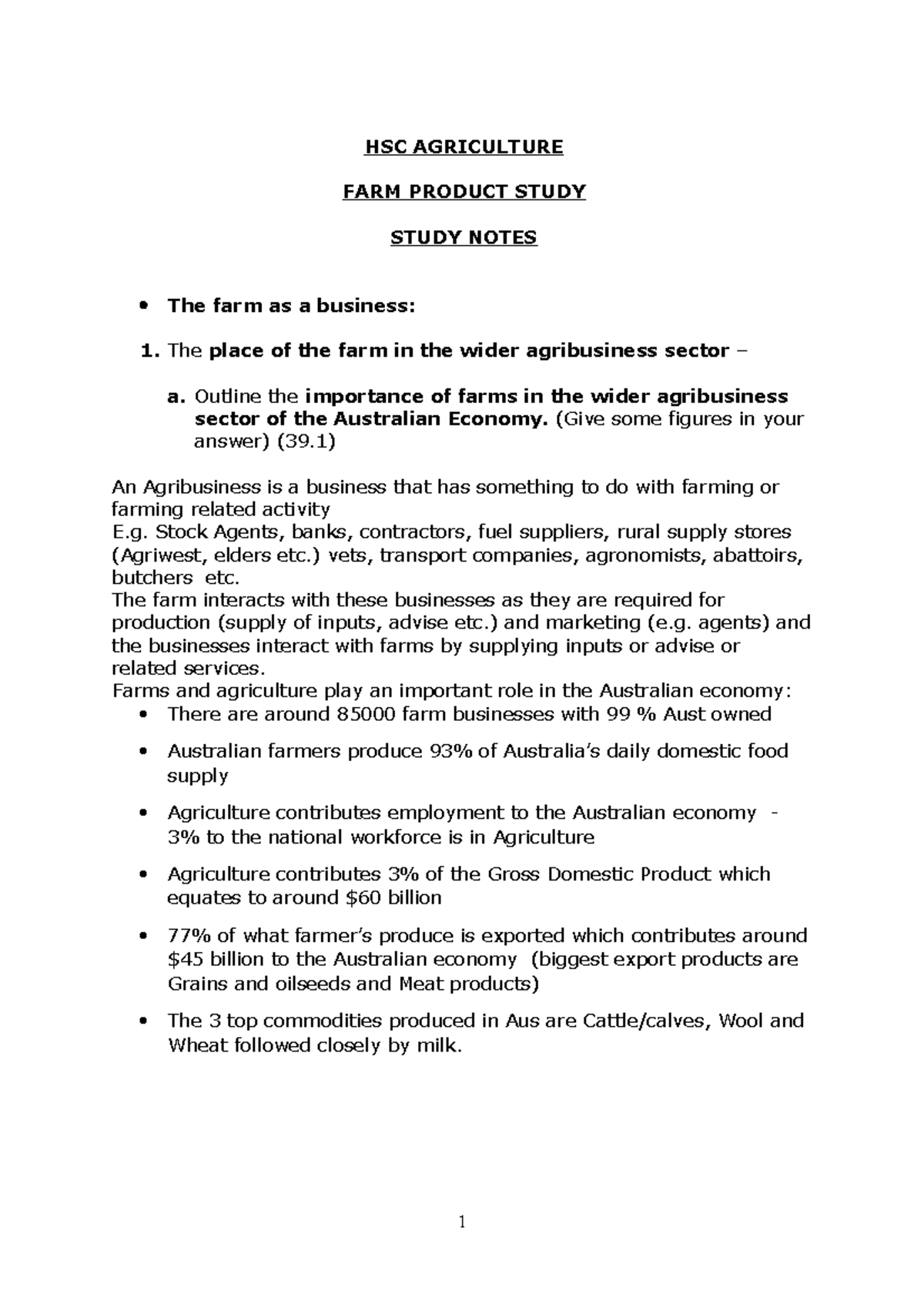 Ag Year 12 Study Notes Mod B - HSC AGRICULTURE FARM PRODUCT STUDY STUDY ...