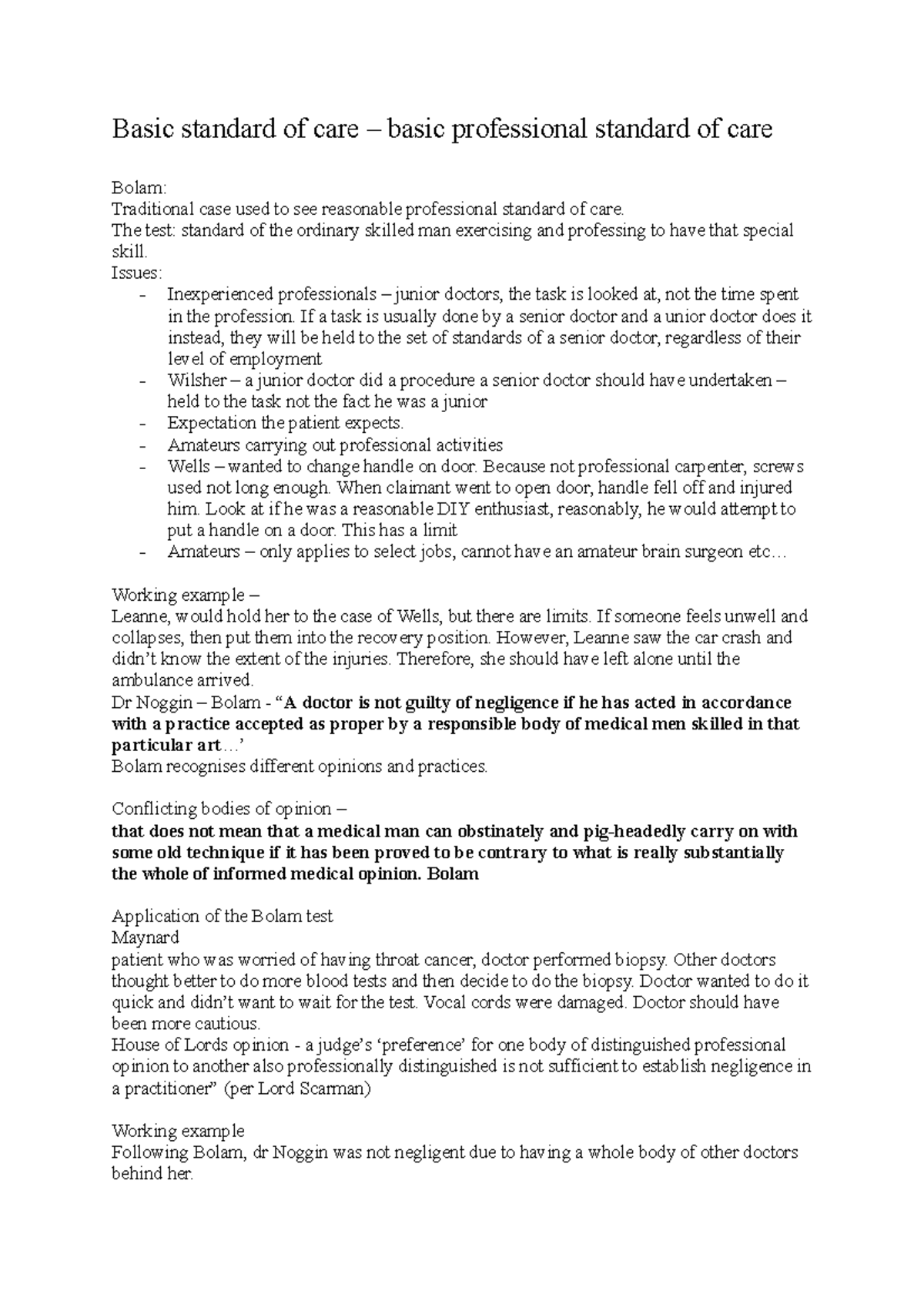 Basic professional standard of care - The test: standard of the ...