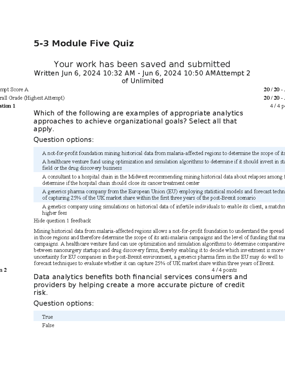 DAT 205 Module 5 quiz - 5-3 Module Five Quiz Your work has been saved ...