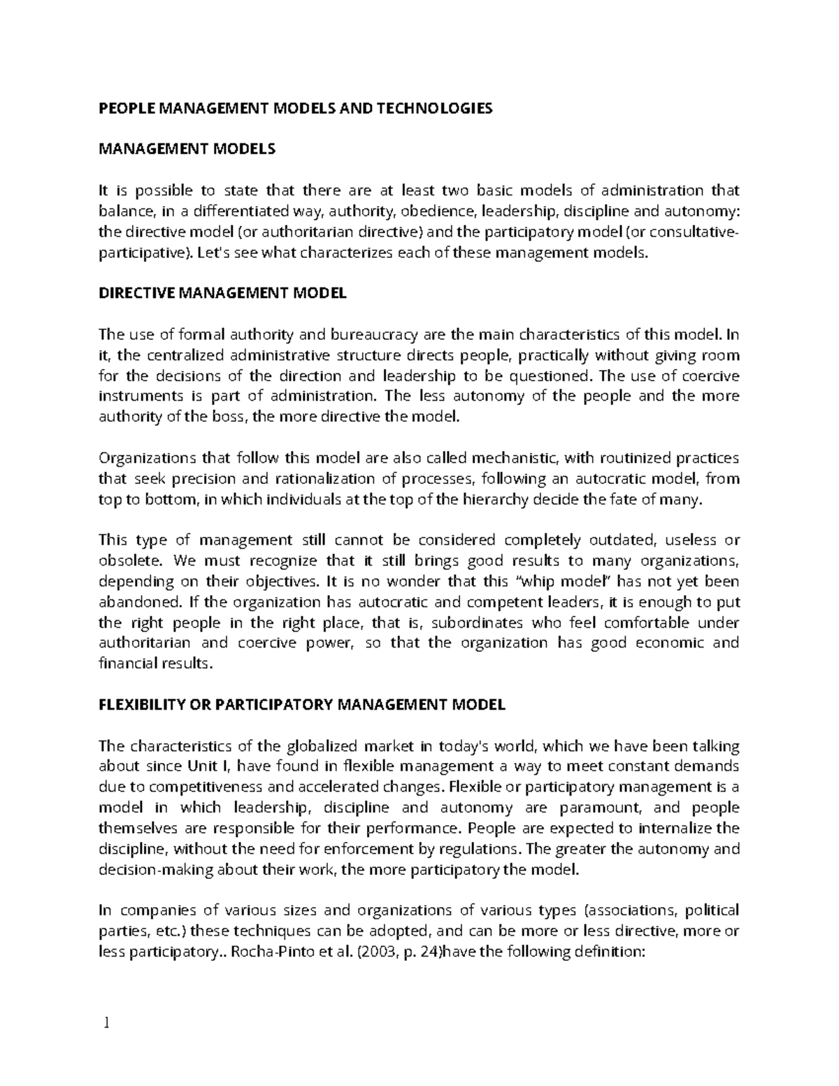 People management models. - PEOPLE MANAGEMENT MODELS AND TECHNOLOGIES ...