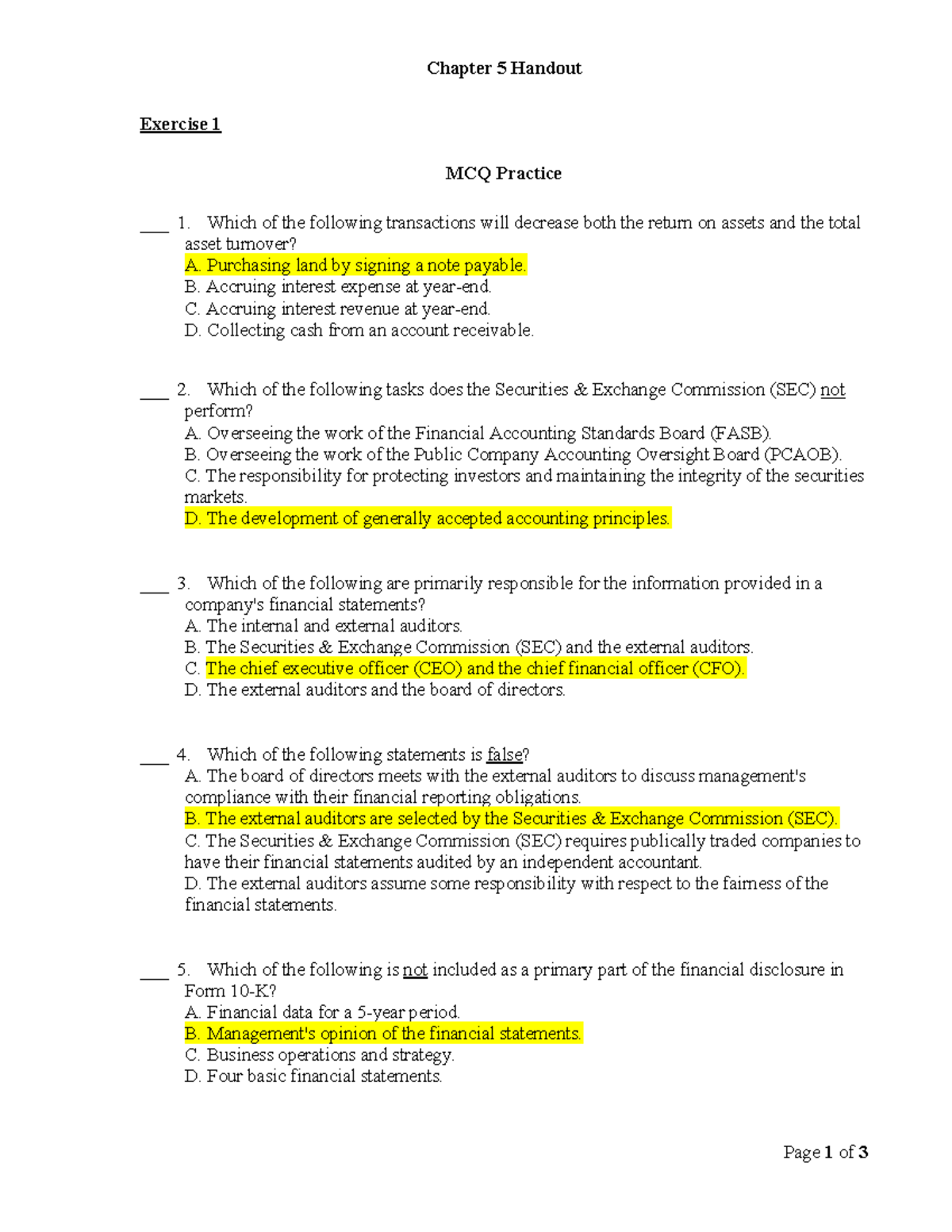 Chapter 5 Handout Solution - Chapter 5 Handout Page 1 of 3 Exercise 1 ...