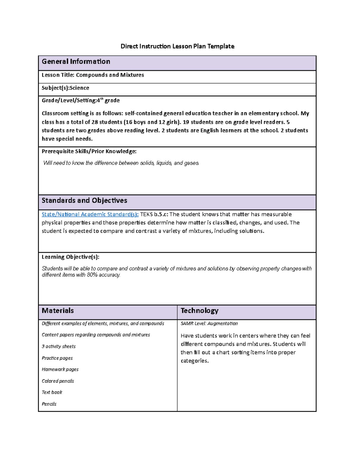 Lesson Plan Template - End of year task assessment. Passed with 100 ...