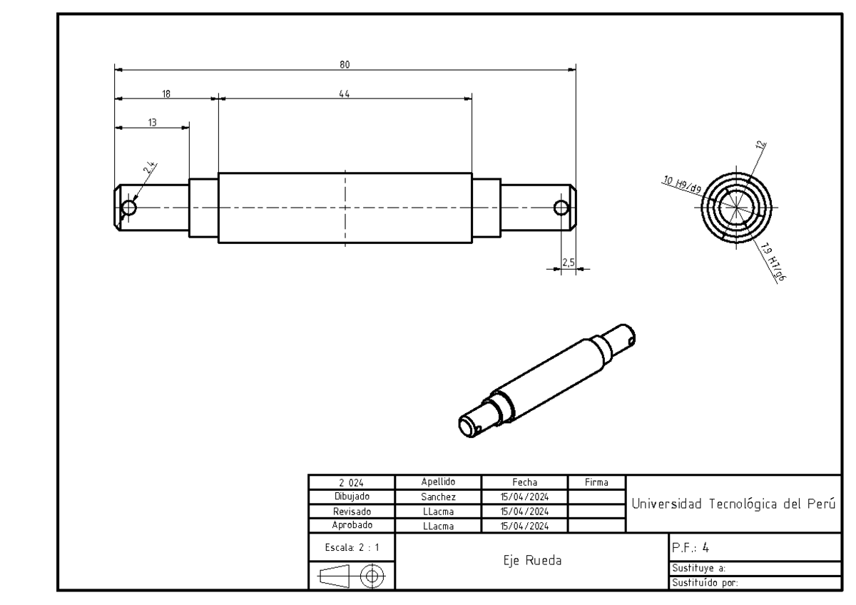 Plano EJE DE Rueda - Autocad - 2 024 Dibujado Revisado Aprobado ...