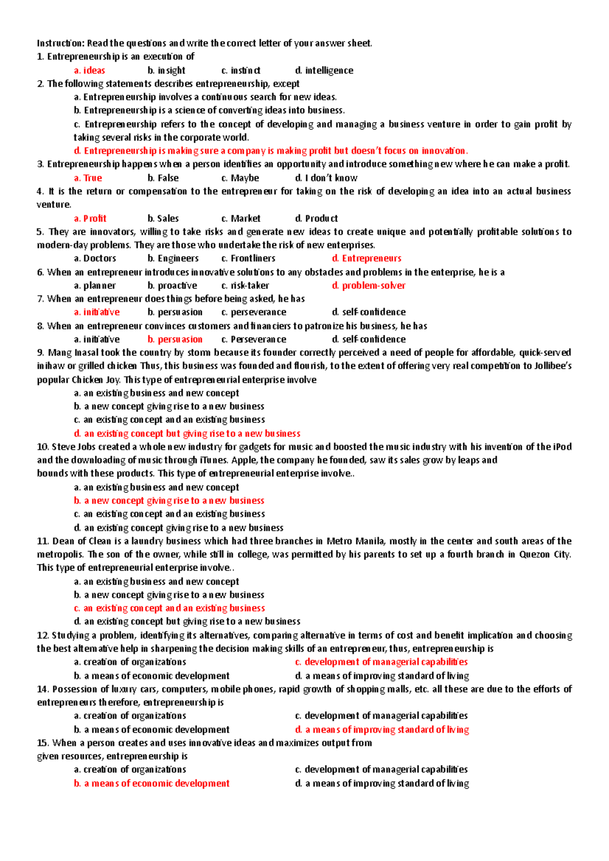 Quiz 1 - quiz - Instruction: Read the questions and write the correct ...