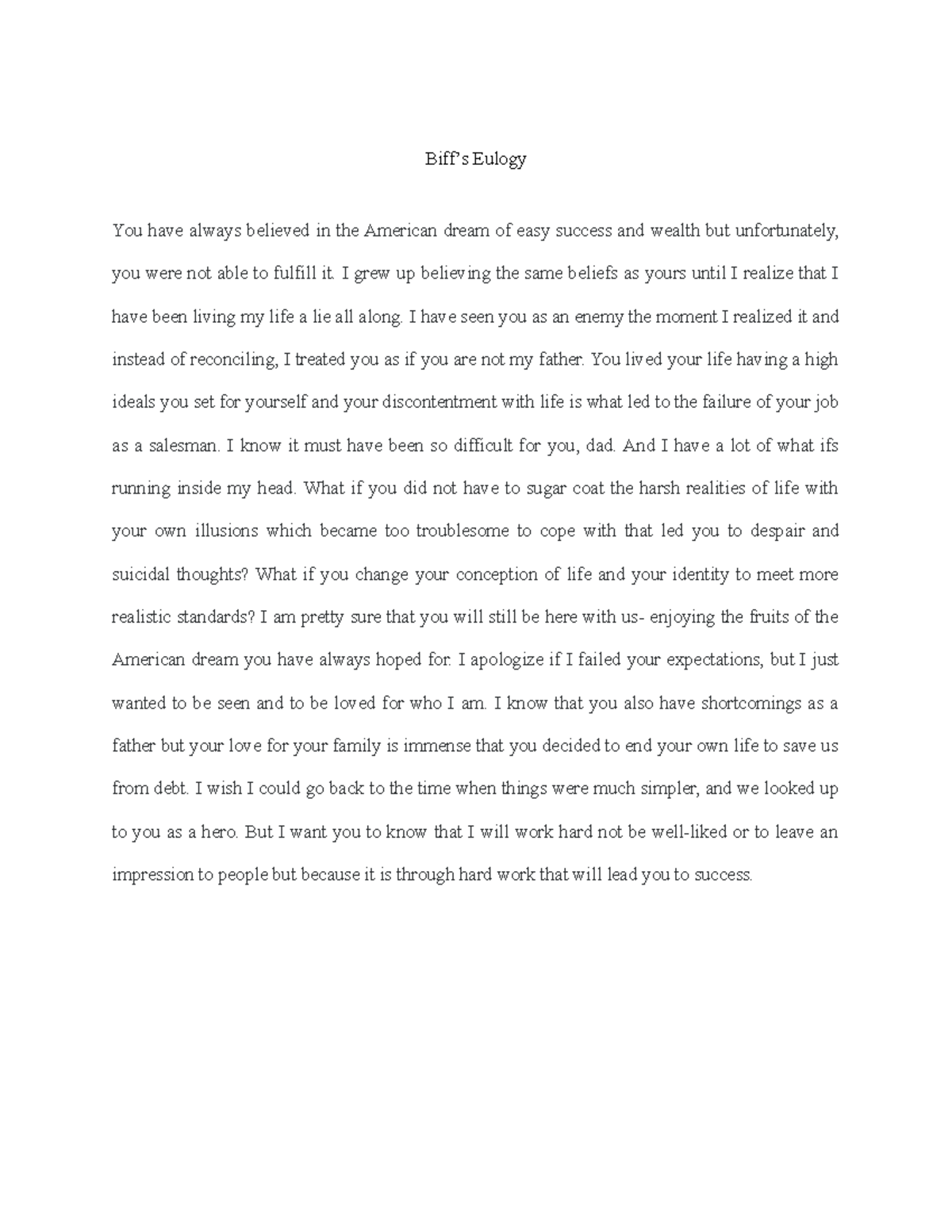 Eulogy paper Billy's perspective assignment - EGL 230 - Oakton - Studocu