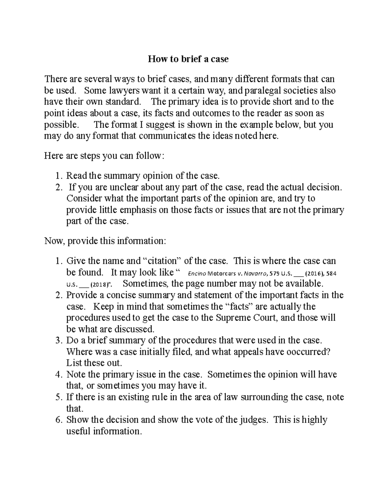 How to Brief a Case with Navarro Brief Fall 2019 - How to brief a case ...