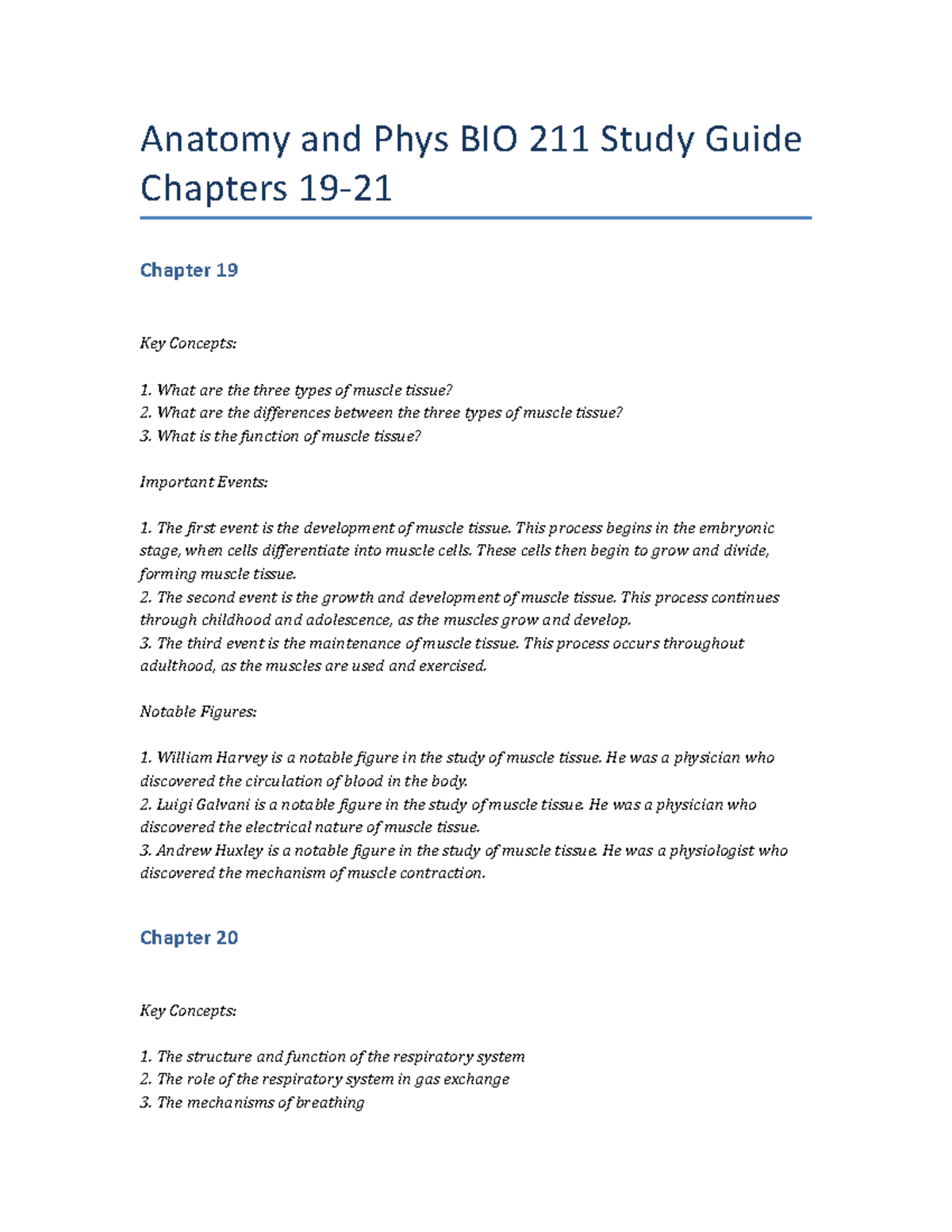 Anatomy and Phys BIO 211 Study Guide Chapters 19-21 - Anatomy and Phys ...