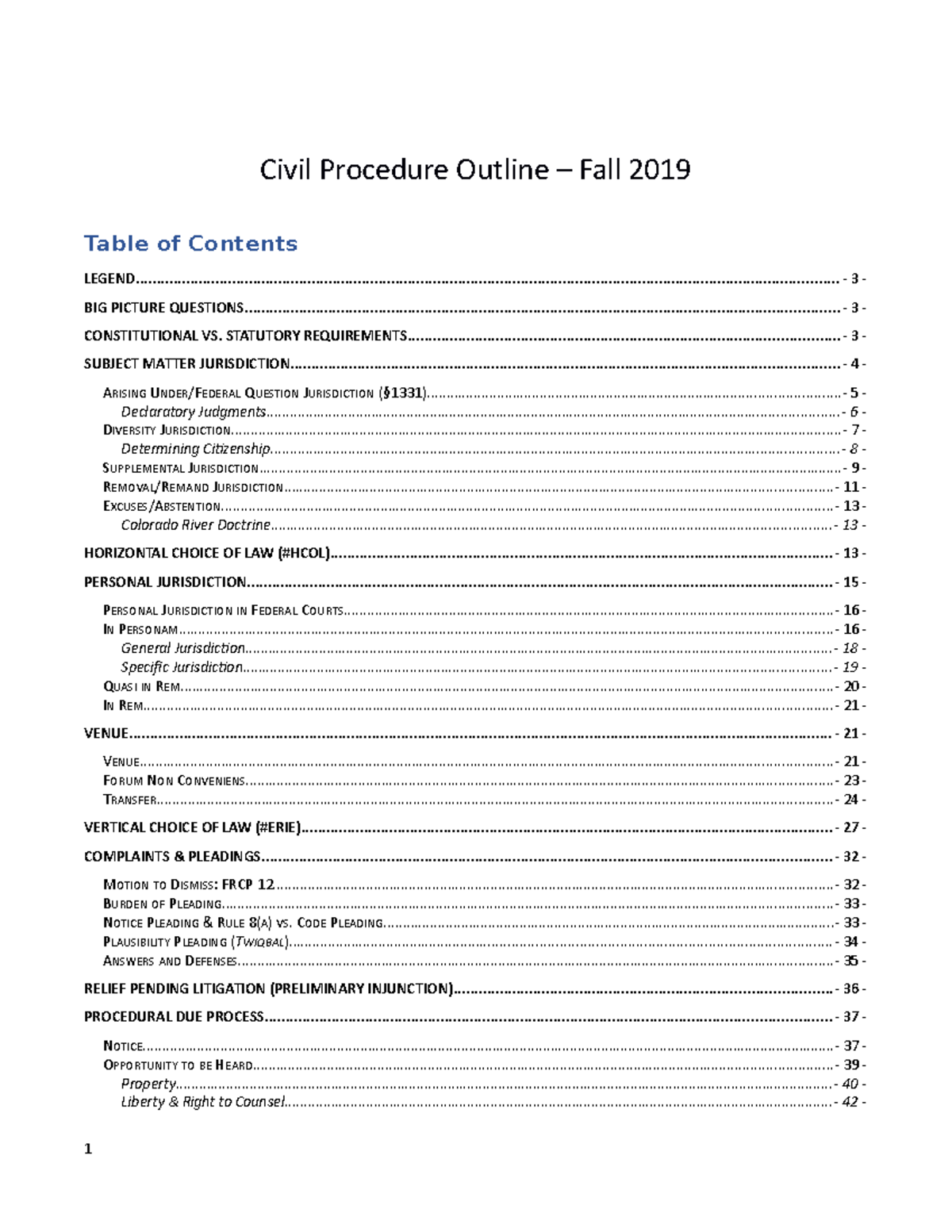 Civil Procedure Outline - - Studocu