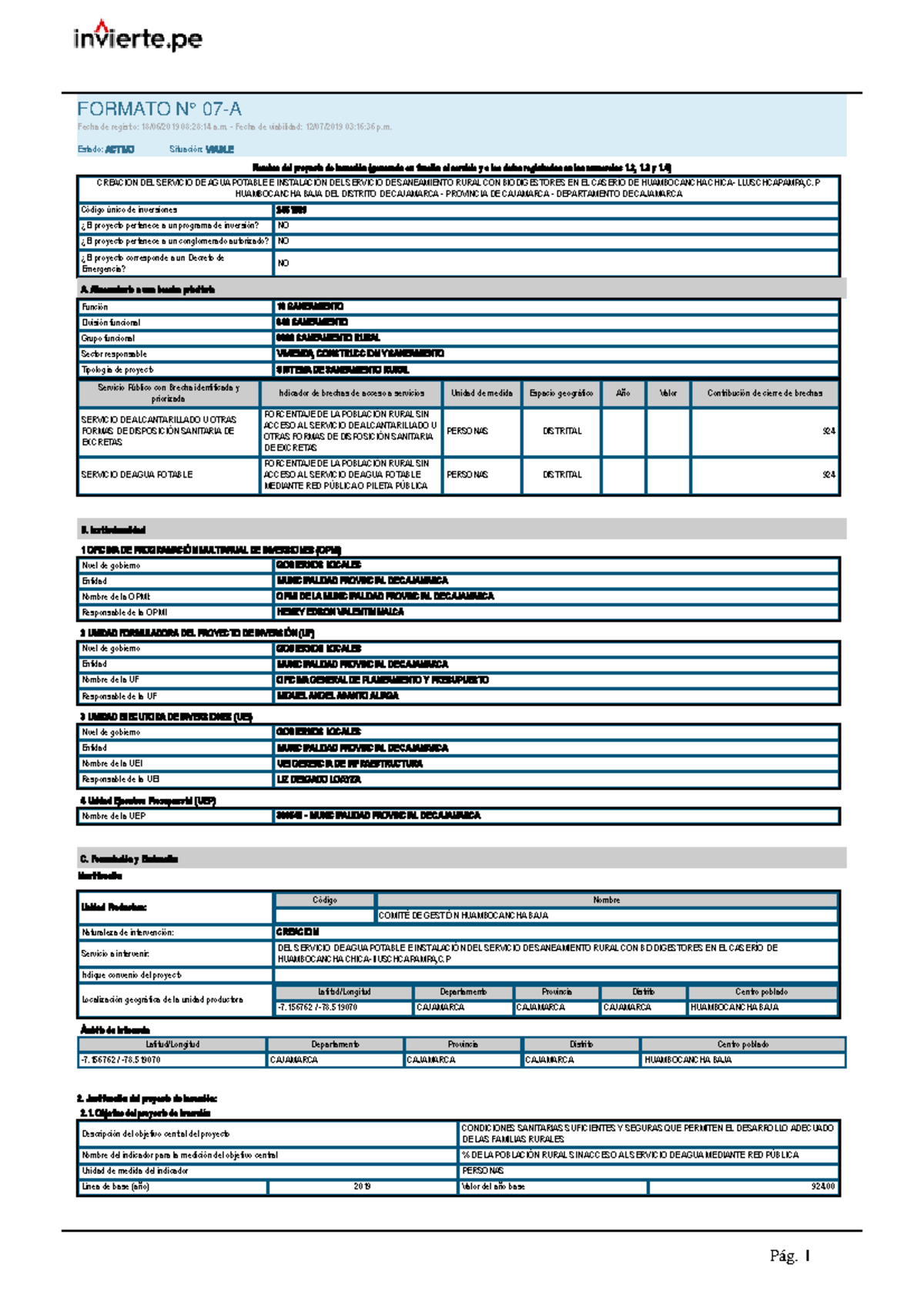 Formato 7A Banco DE Inversiones - Nombre del proyecto de inversión ...