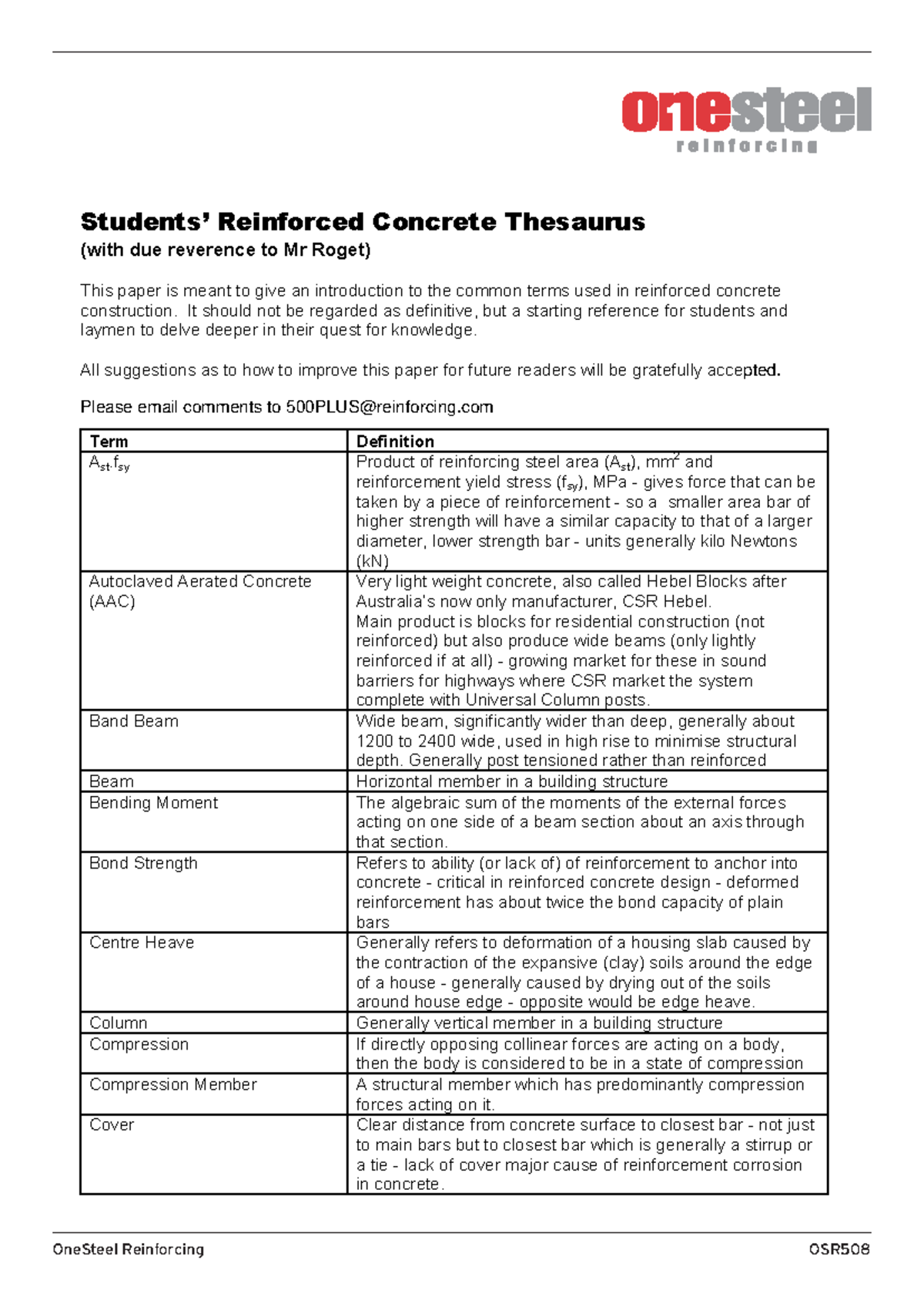 Students Thesaurus - OneSteel Reinforcing 1 August 2001 Students ...