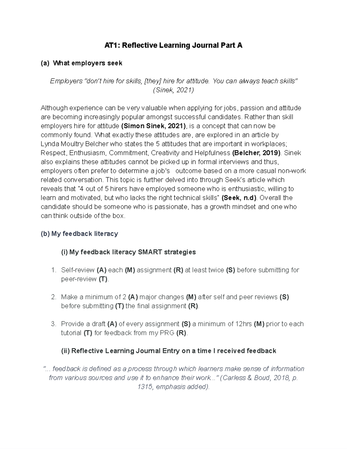AT1 Reflective Learning Journal Part A - You can always teach skills ...