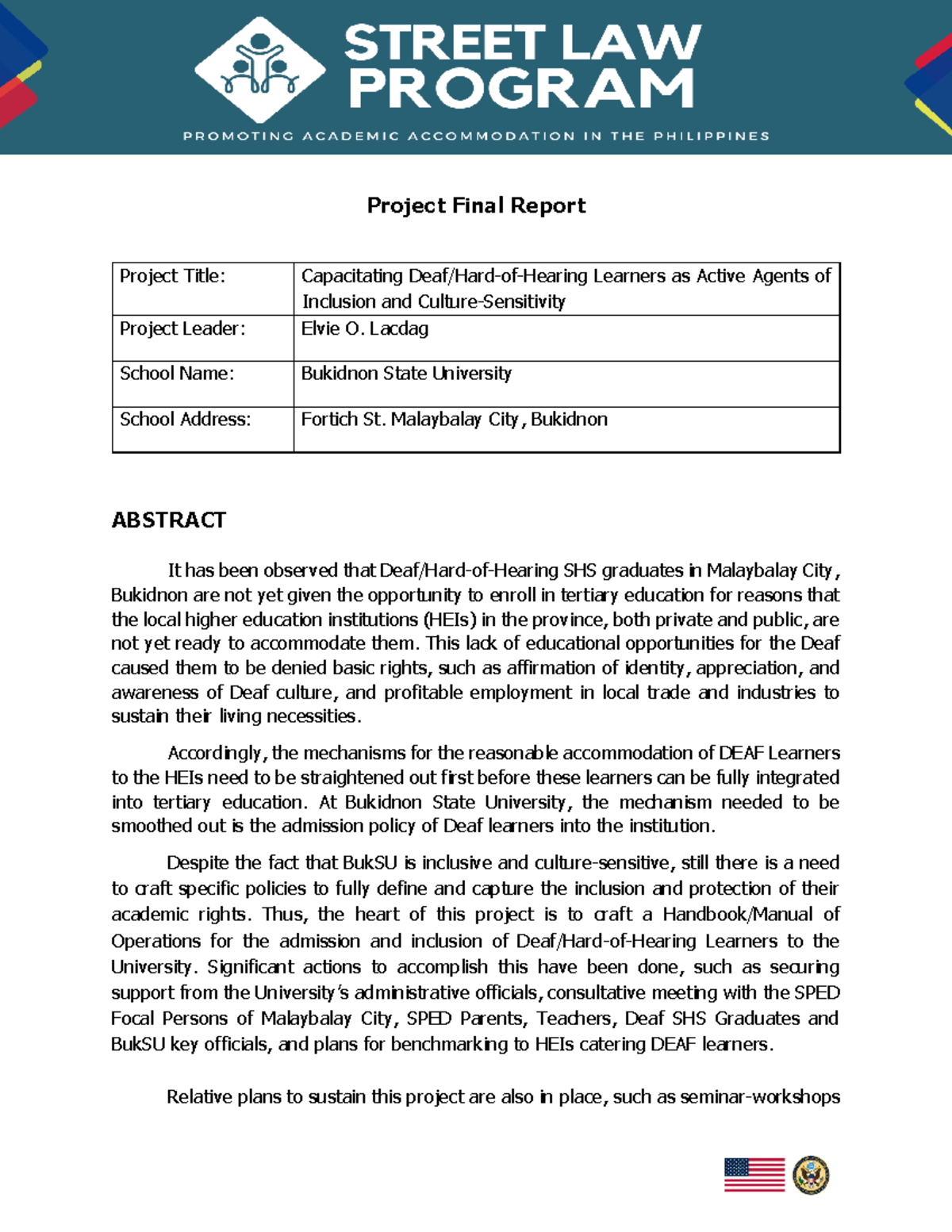 Lacdag Street Law Project - Final Report - Project Final Report Project ...