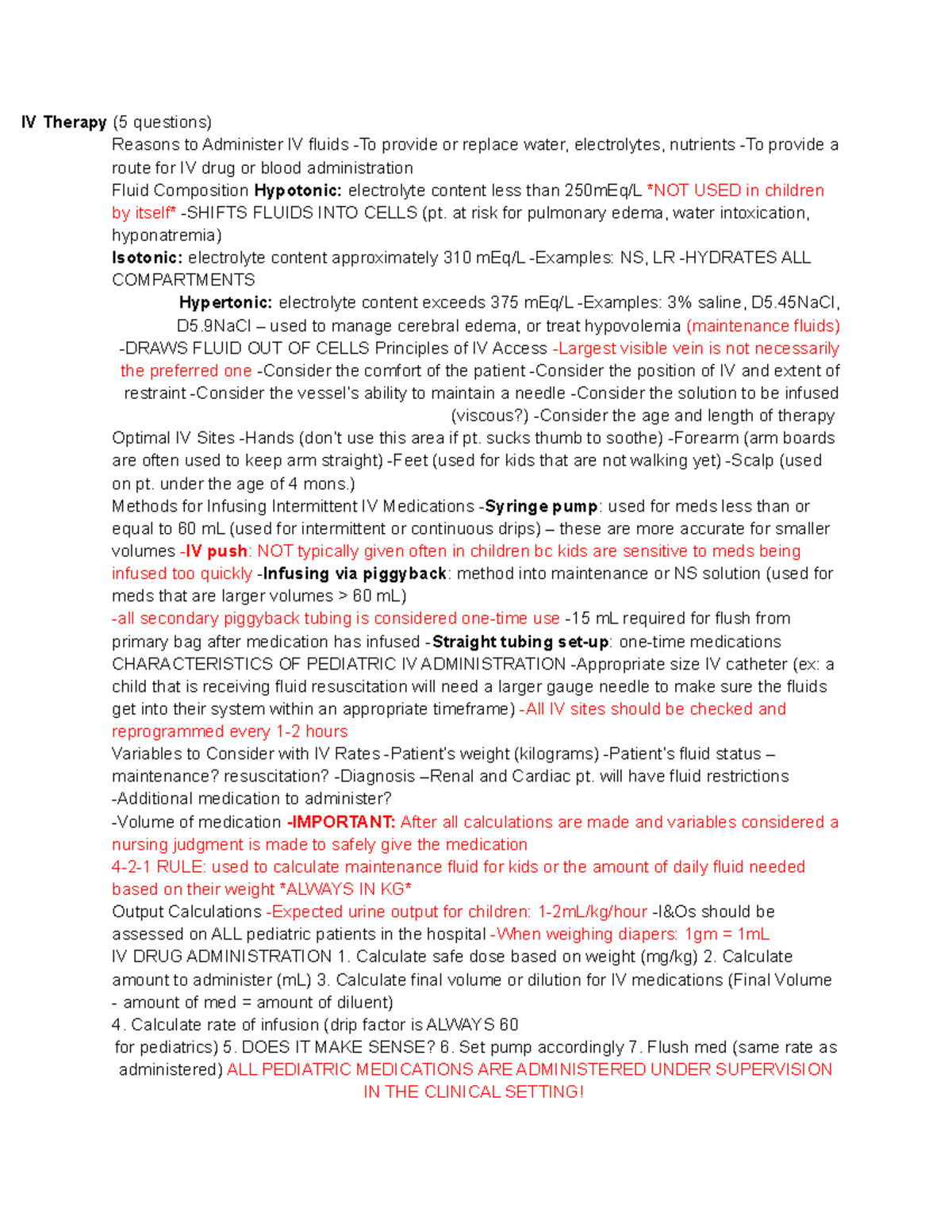 Exam 1 Study Guide - IV Therapy (5 questions) Reasons to Administer IV ...