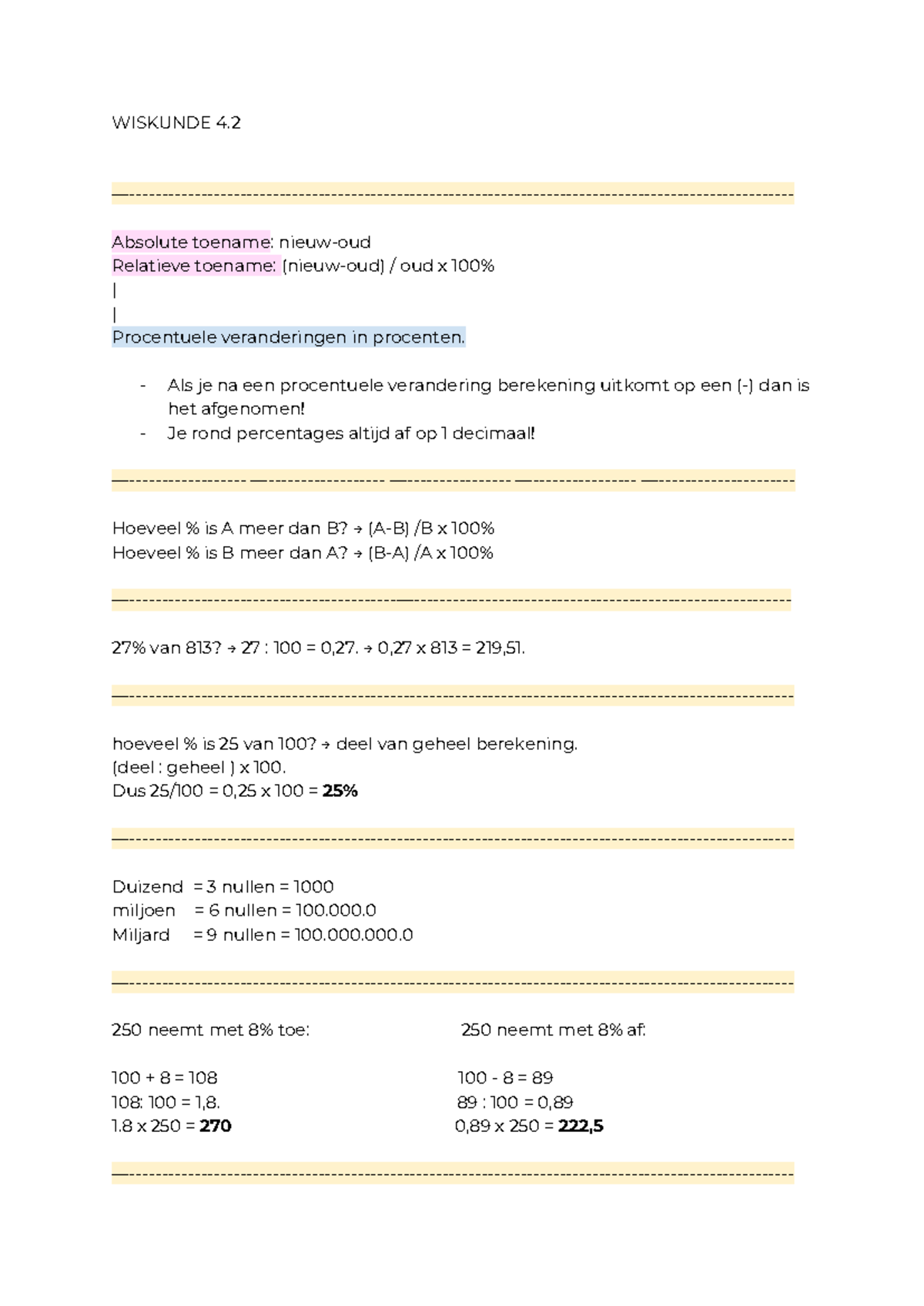 Naamloos document - gewoon kleine tips - WISKUNDE 4. —- Absolute toename: nieuw-oud Relatieve ...