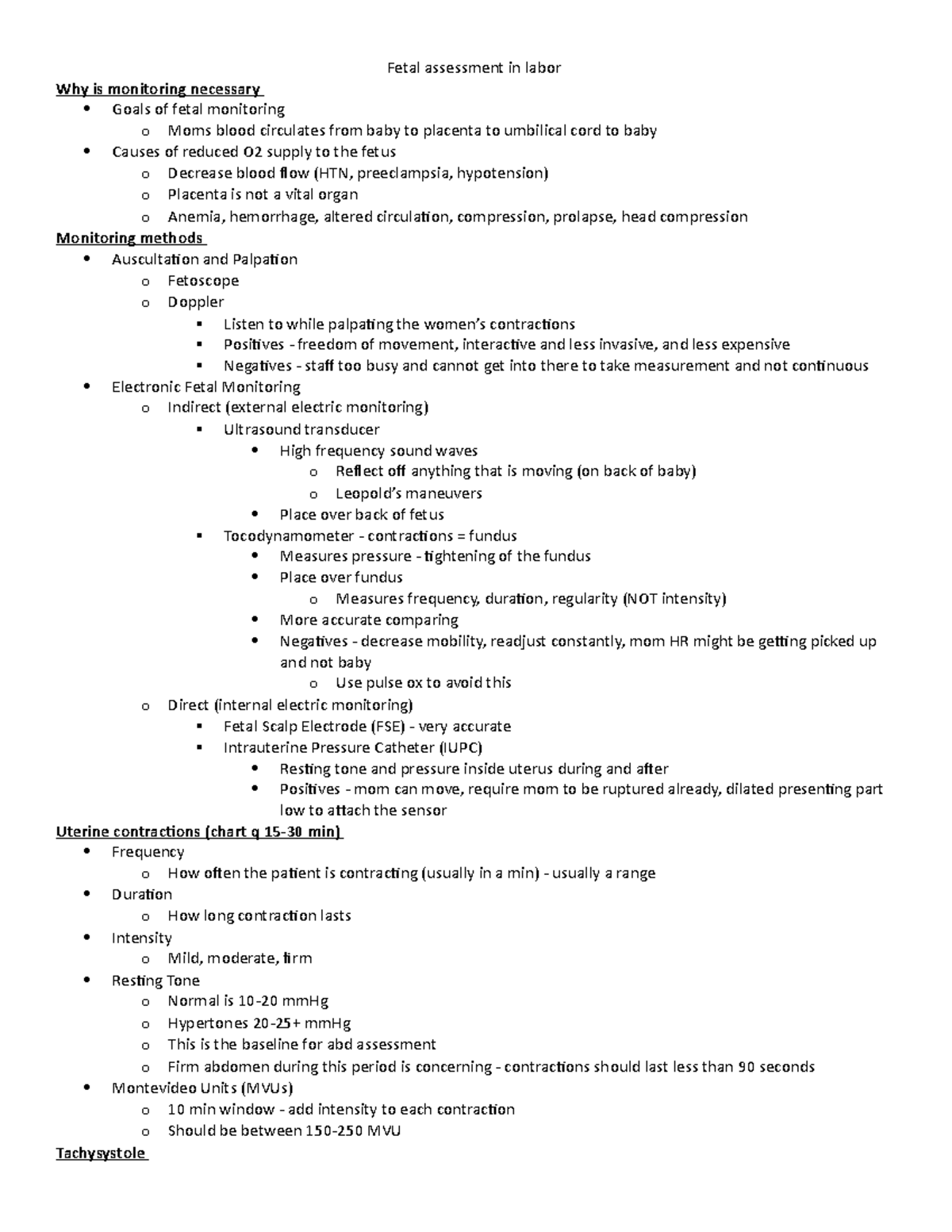 Fetal assessment in labor Lecture Notes - Fetal assessment in labor Why ...