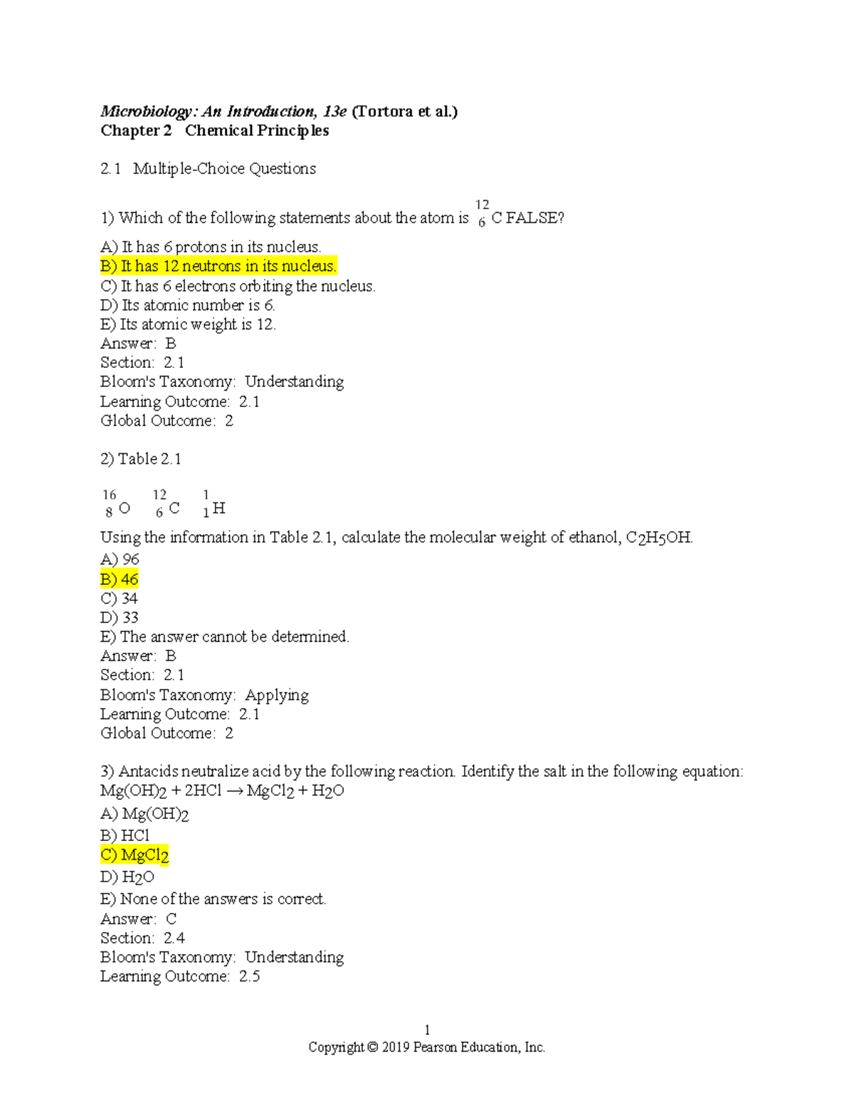 Chapter 02 - Microbiology: An Introduction, 13e (Tortora et al.) Chapter 2 Chemical Principles 2 ...