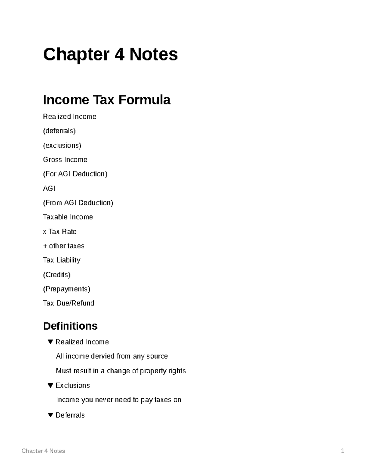 Chapter 4 Notes - Chapter 4 Notes Income Tax Formula Realized Income ...
