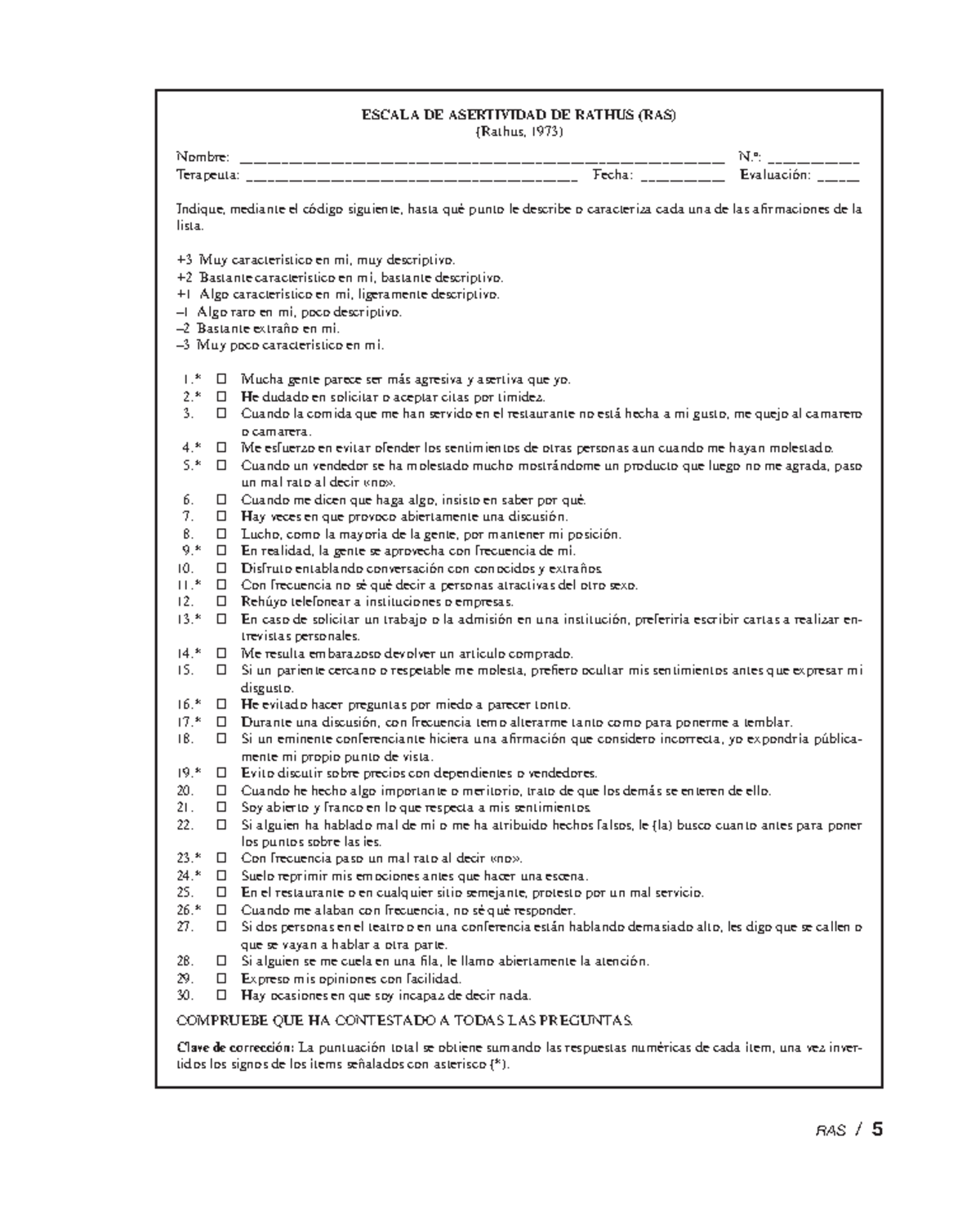 Seccion 5 12-5 - Apuntes - RAS / 5 ESCALA DE ASERTIVIDAD DE RATHUS (RAS ...