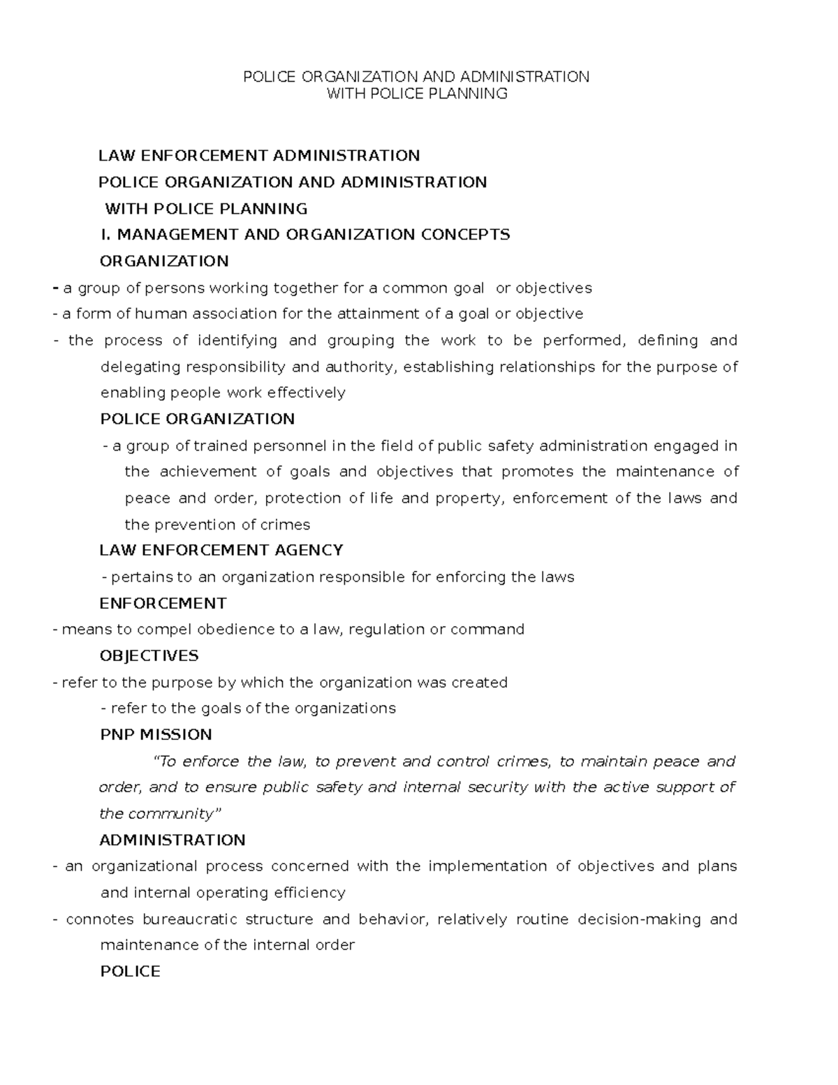 LAW Enforcement Administration WITH Police Planning - WITH POLICE ...