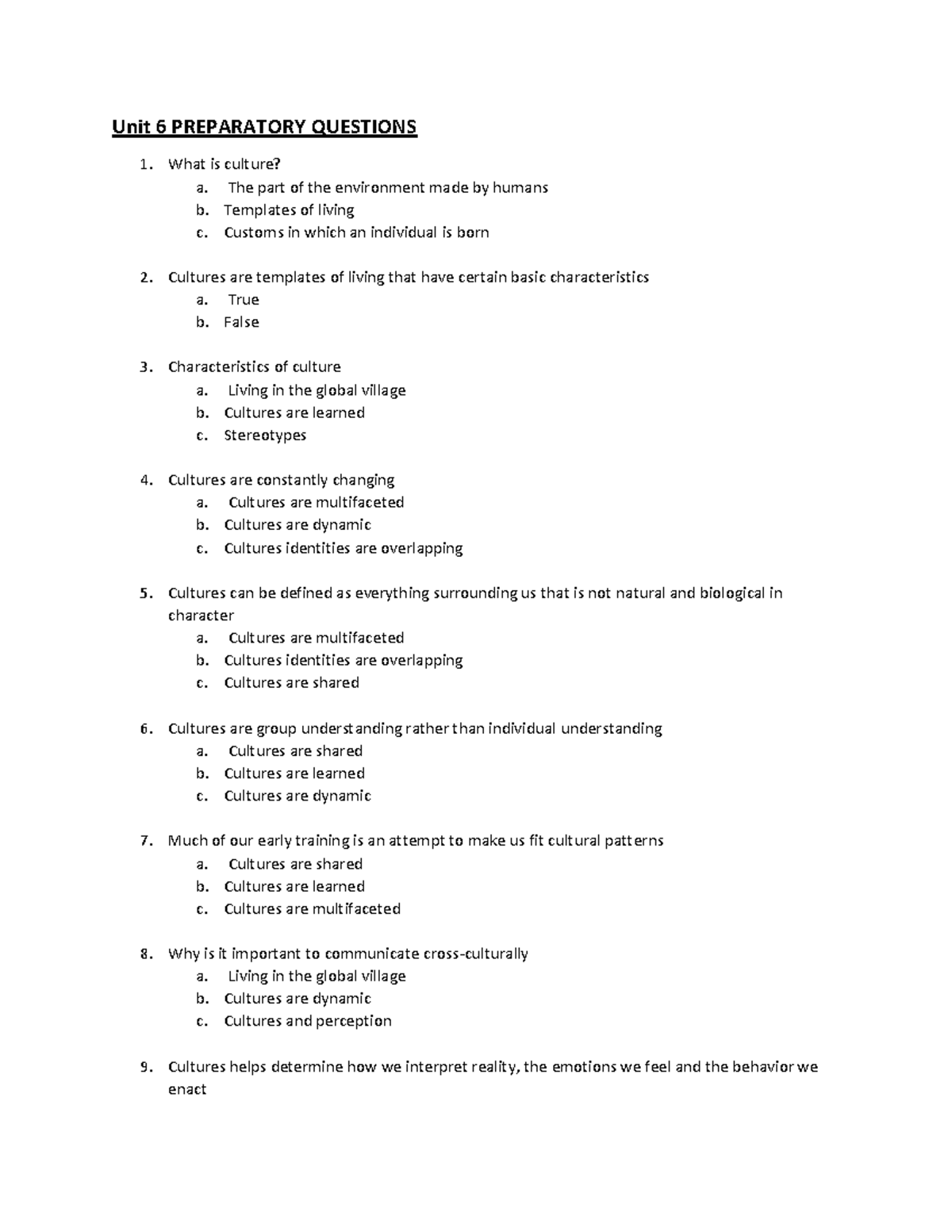 UNIT 6 Preparatory Questions 2022 - Unit 6 PREPARATORY QUESTIONS What ...