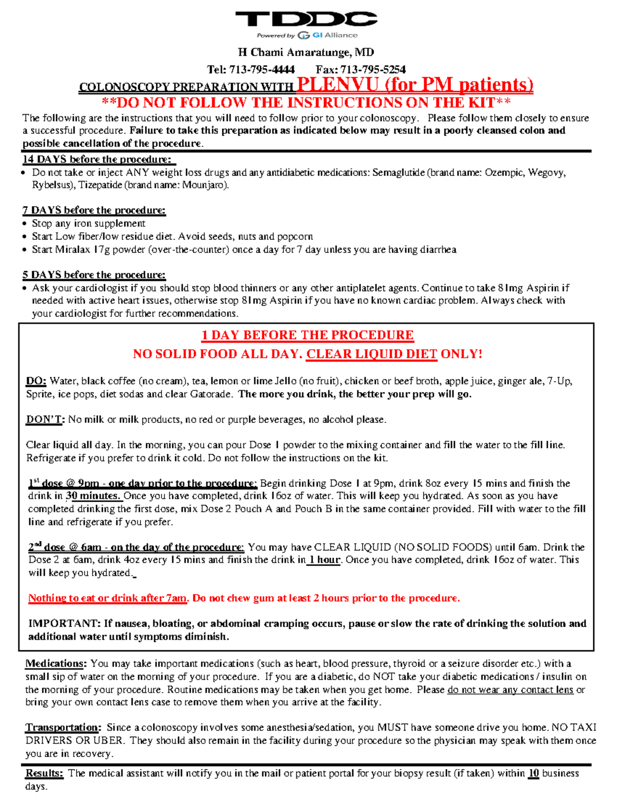 Plenvu Instructions Amaratunge PM - H Chami Amaratunge, MD Tel: 713 ...