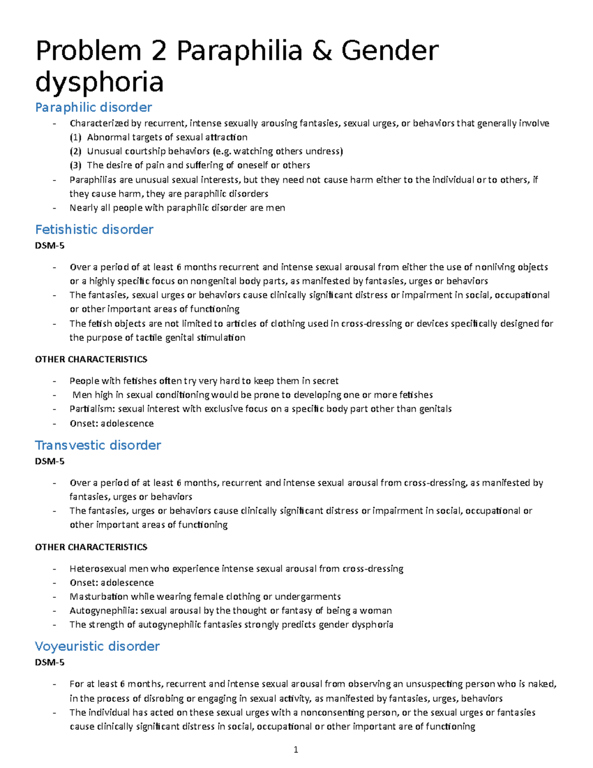 Problem 2 Paraphilia - Problem 2 Paraphilia & Gender dysphoria ...