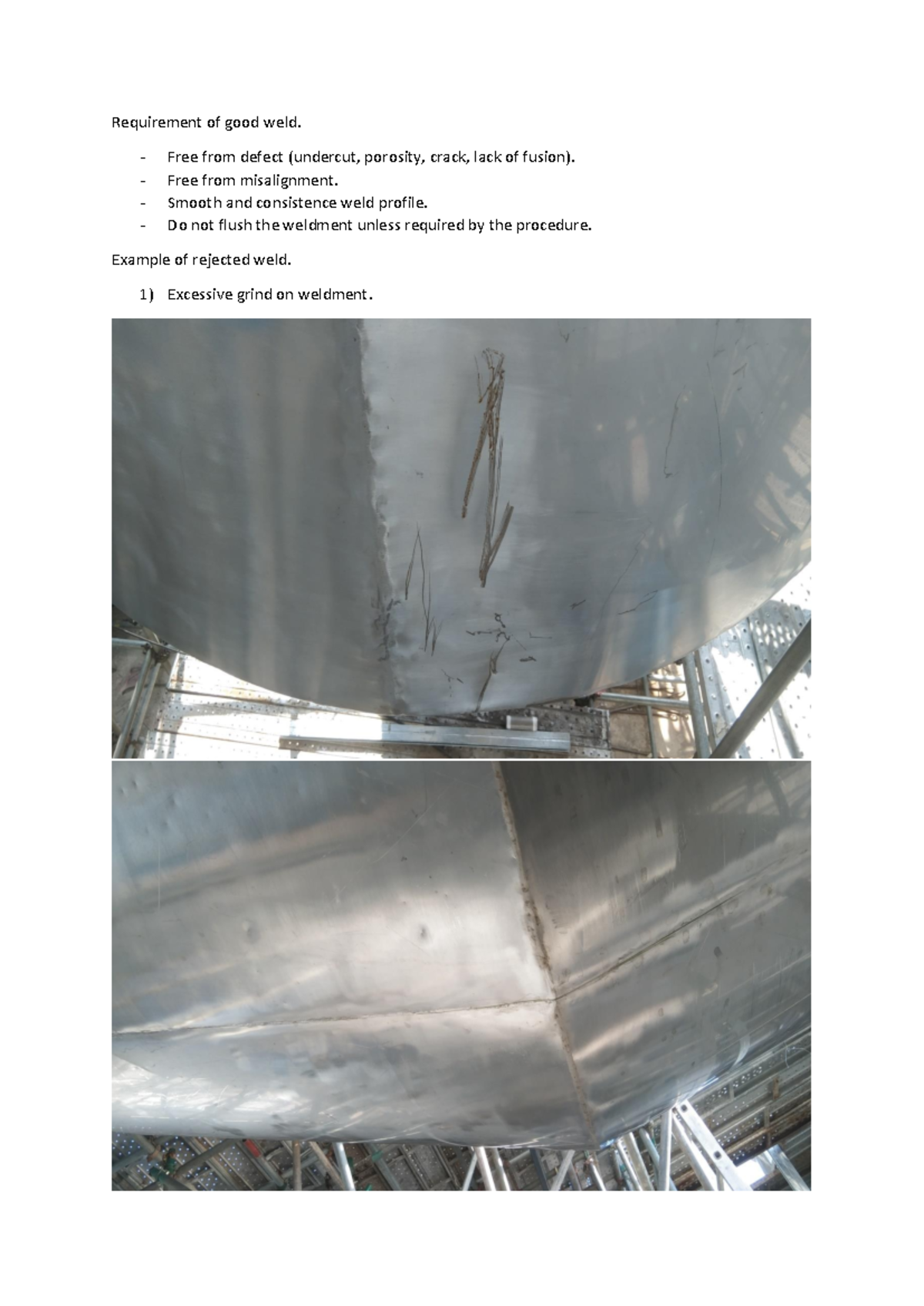 Example of Rejected Welding - Quality System & Standards - Requirement ...