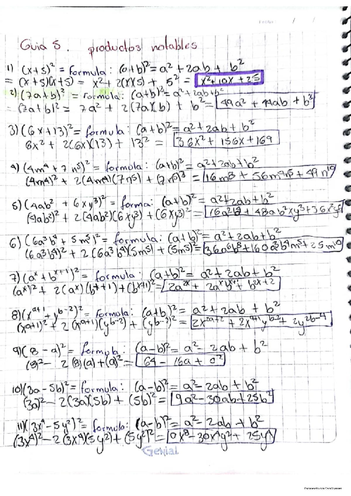 Matemáticas básicas - Facha Guid 5 productos notables 1) Formula: b2 11 ...