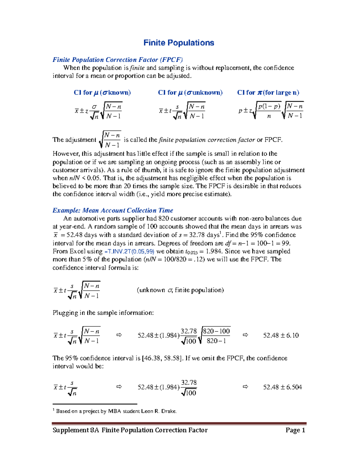 08-09 Finite Populations - Finite Populations Finite Population ...
