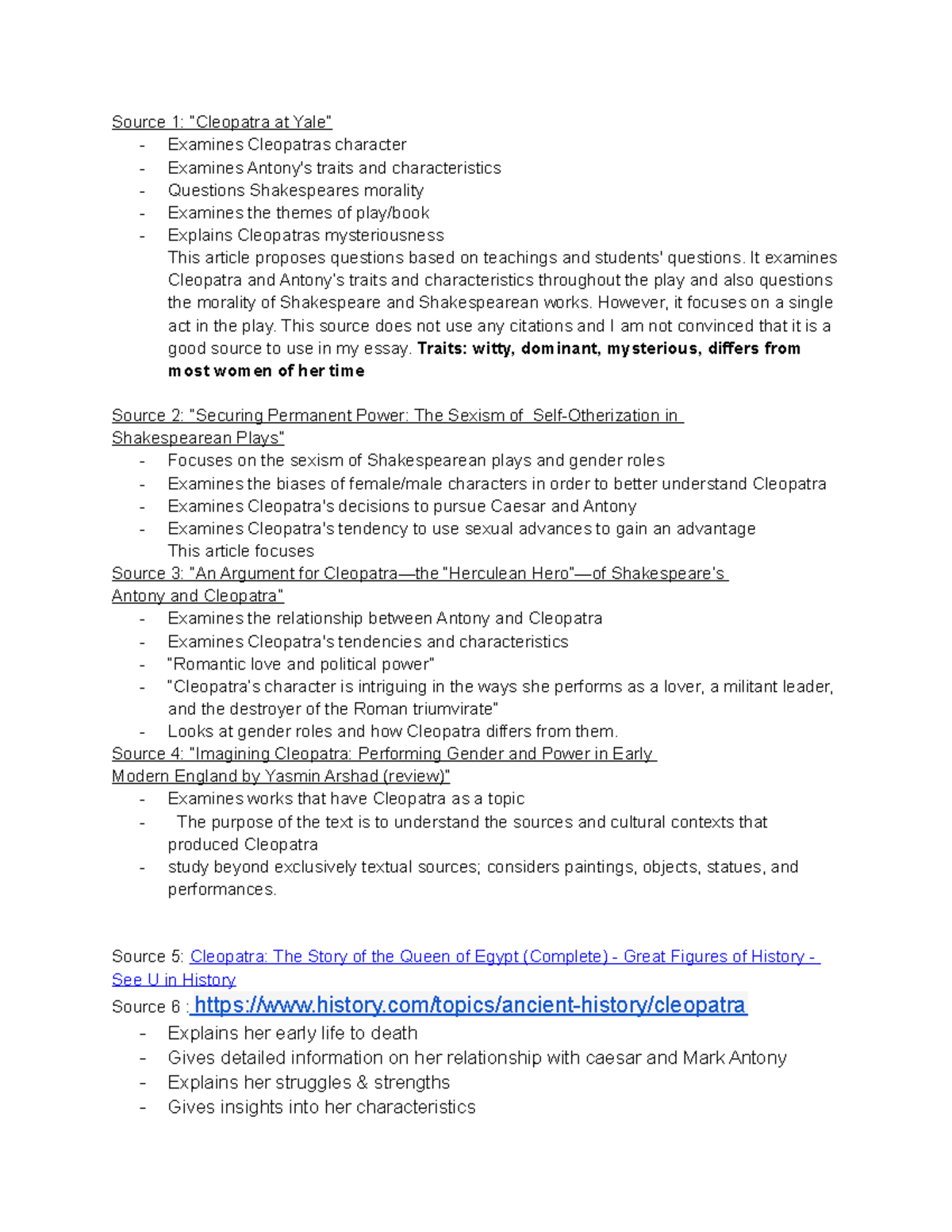 Annotated bibliography - Source 1: “Cleopatra at Yale” - Examines ...