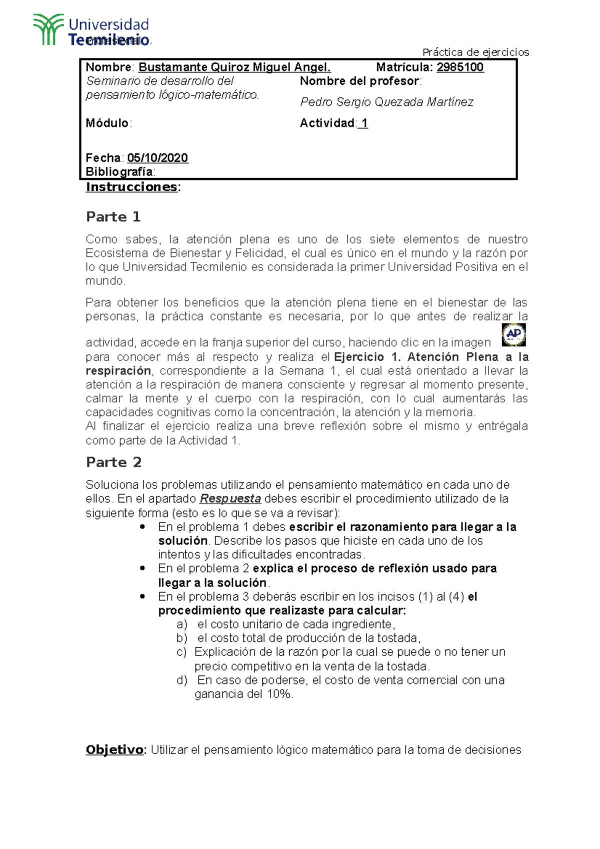 Actividad 1 Bustamante Quiroz Miguel Angel-2 - Práctica de ejercicios Nombre: Bustamante Quiroz ...