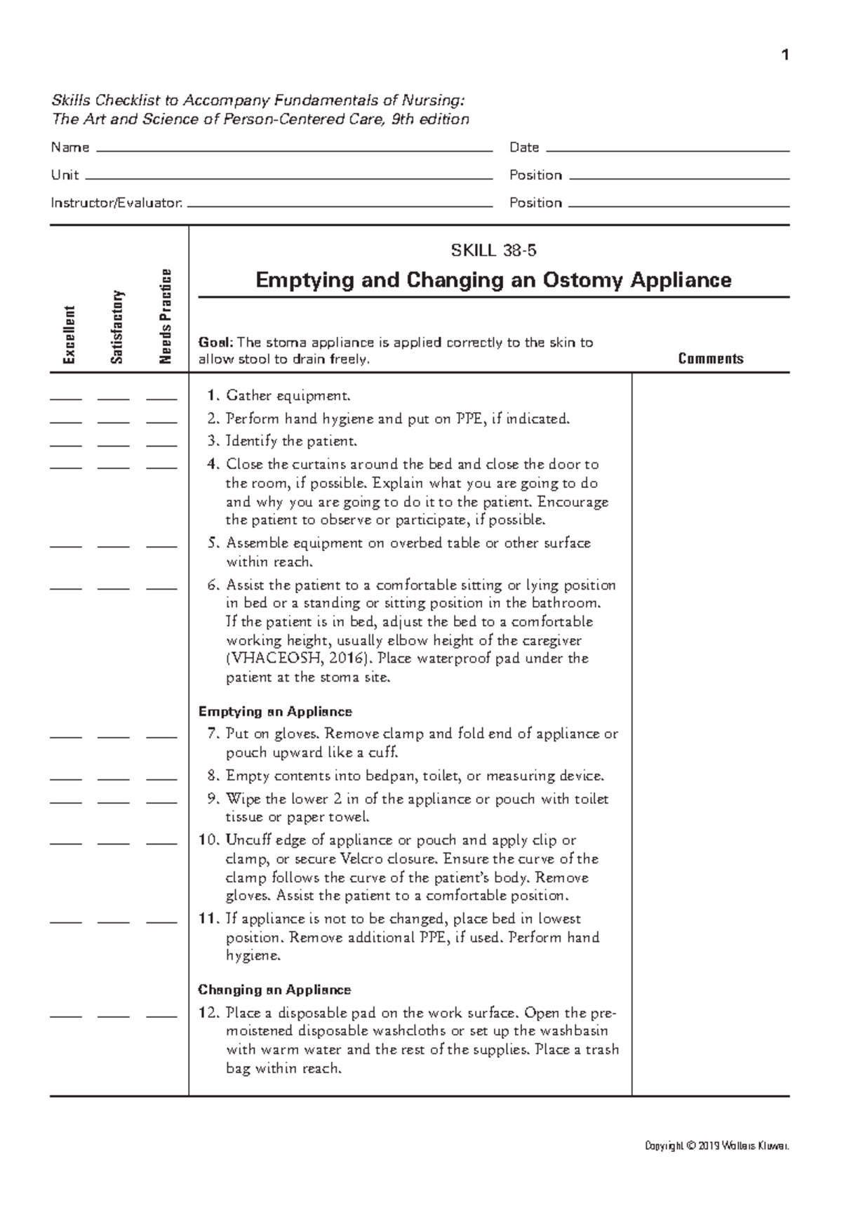 Emptying.changing ostomy appliance - 1 Skills Checklist to Accompany ...