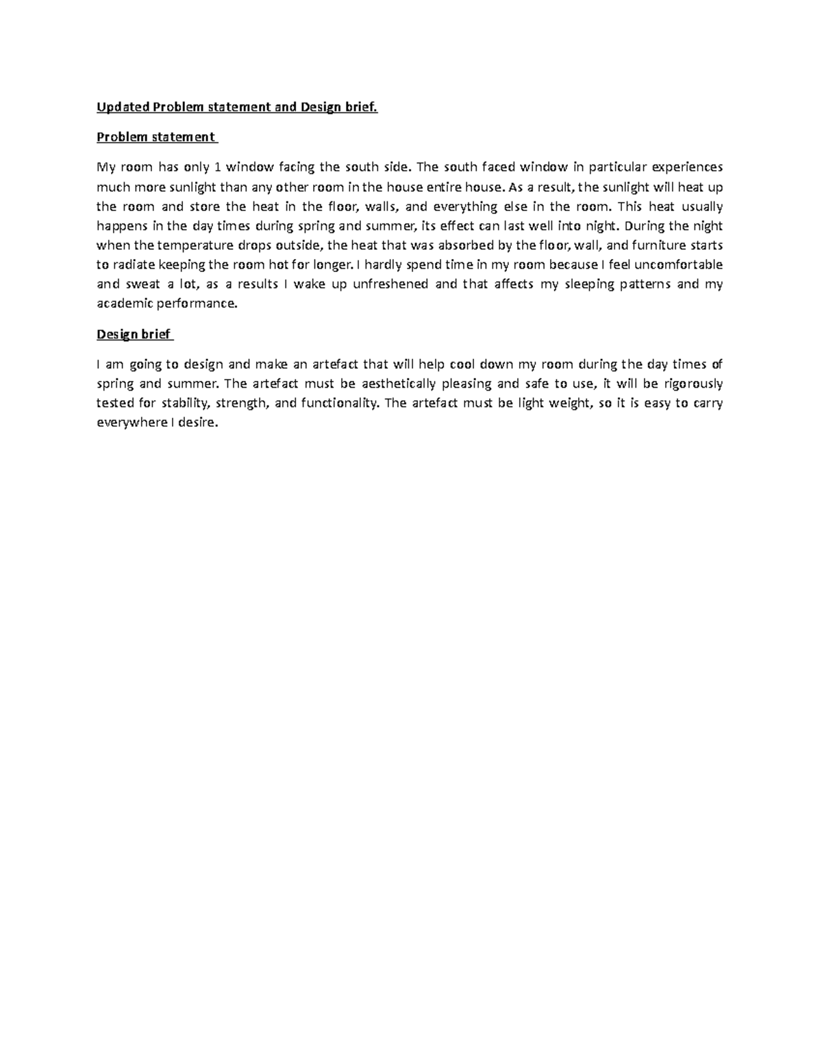 Document - problem statement and a design statement - Updated Problem ...