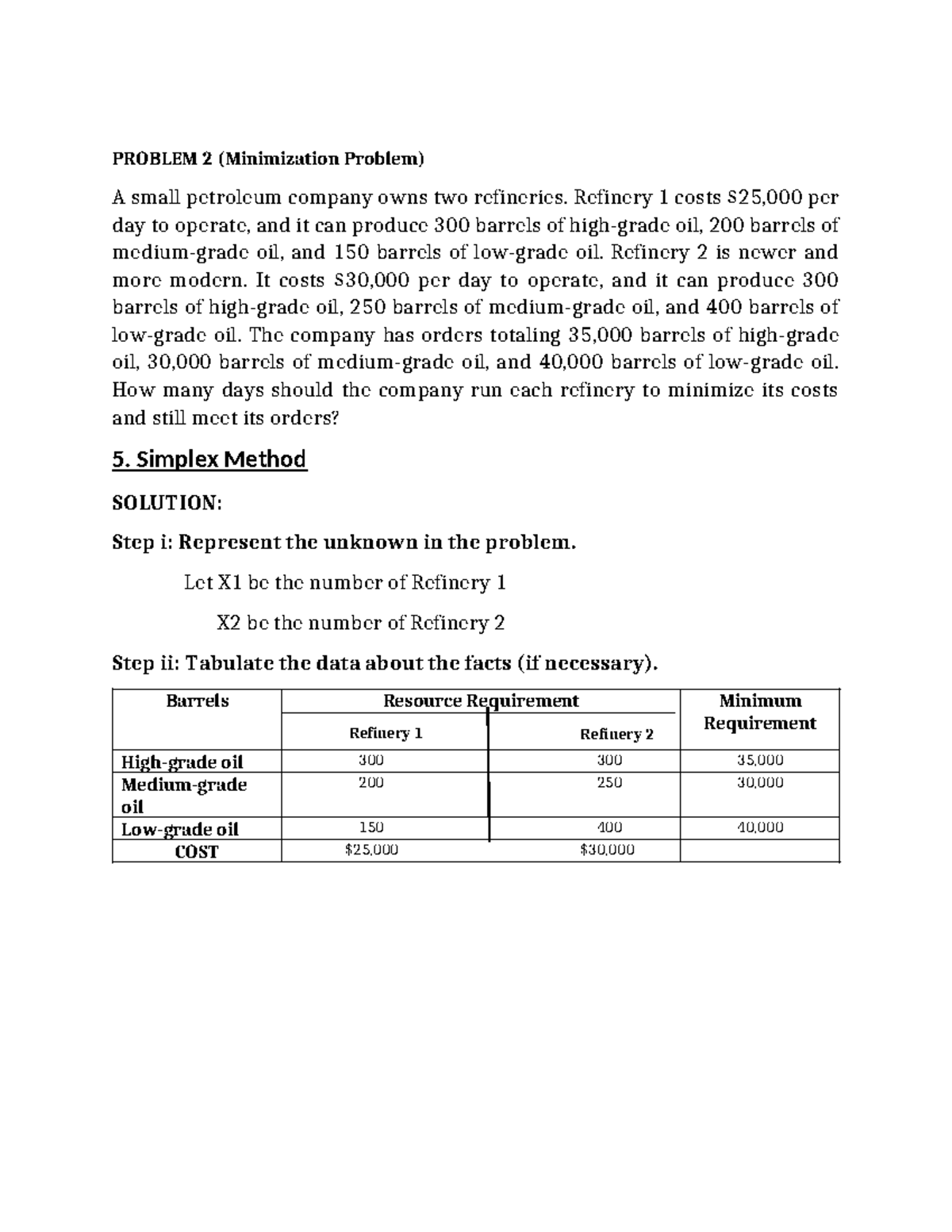 Management Science (Simplex Method) - PROBLEM 2 (Minimization Problem ...