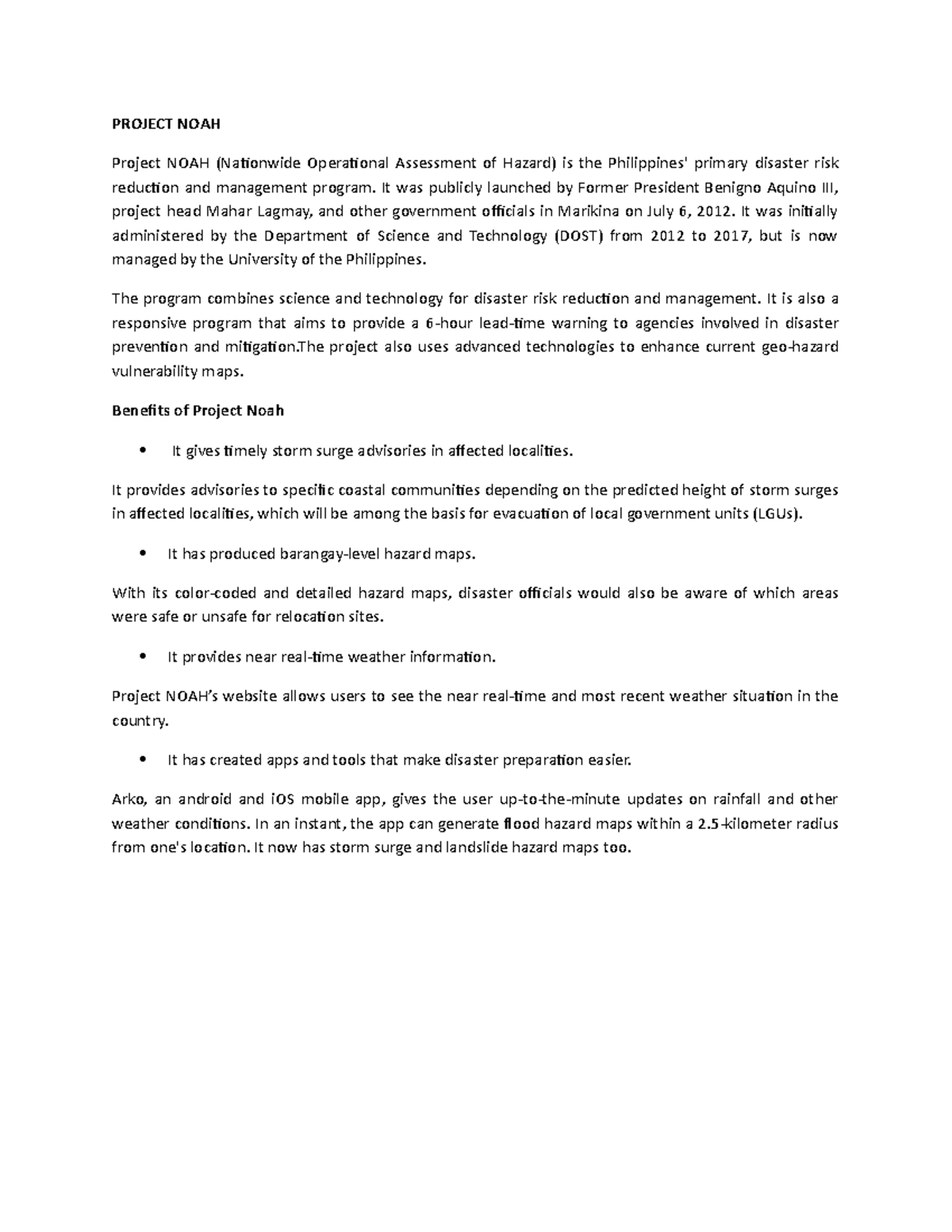 Project-NOAH - hi hi h hi - PROJECT NOAH Project NOAH (Naionwide ...