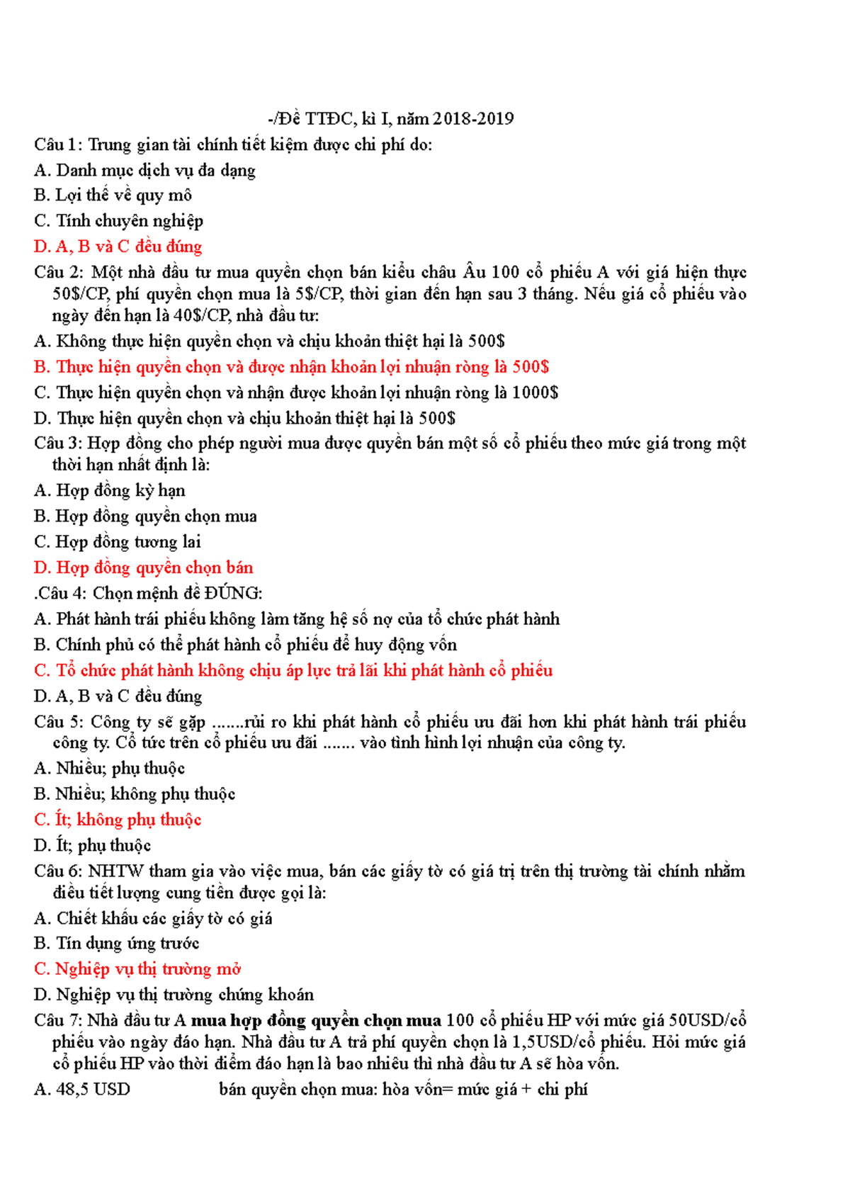 Đề TTĐC, kì I, năm 2018-2019 -/Đề TTĐC, kì I, năm 2018- Câu 1: Trung ...