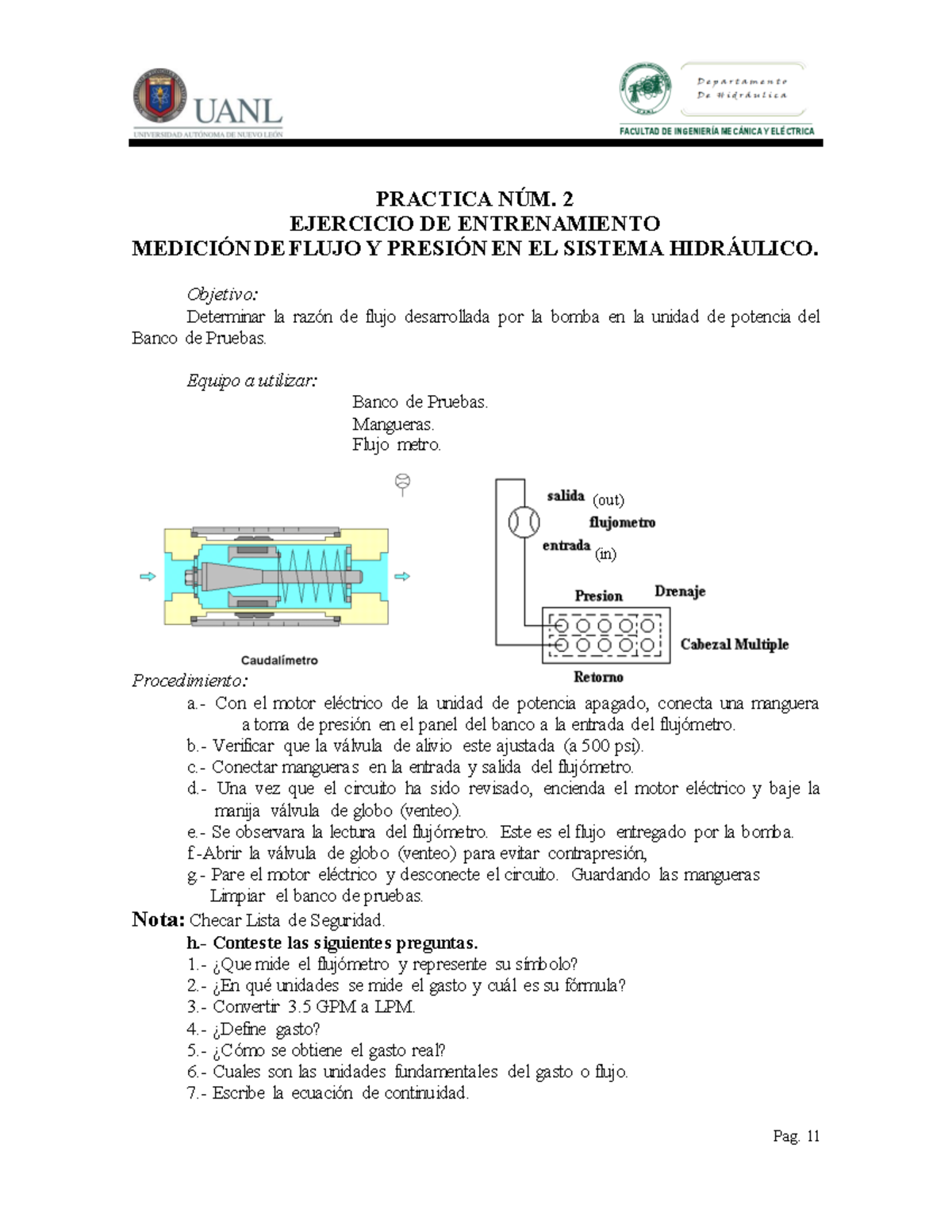 Practicaaas pot - Laboratory - PRACTICA NÚM. 2 EJERCICIO DE ENTRENAMIENTO MEDICIÓN DE FLUJO Y ...