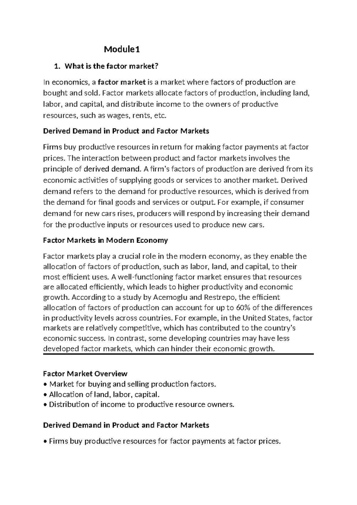 Markets for factor input - Module What is the factor market? In ...