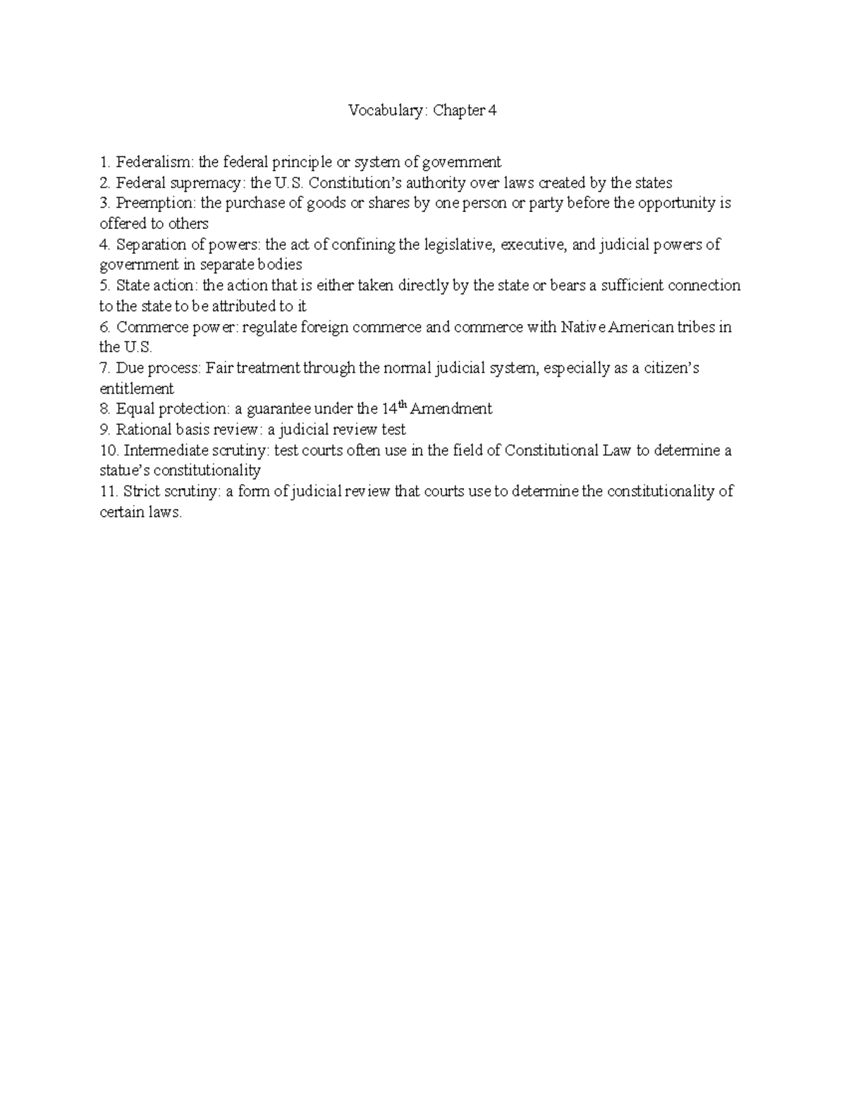 Business law- Vocabulary 4 - Vocabulary: Chapter 4 Federalism: the ...