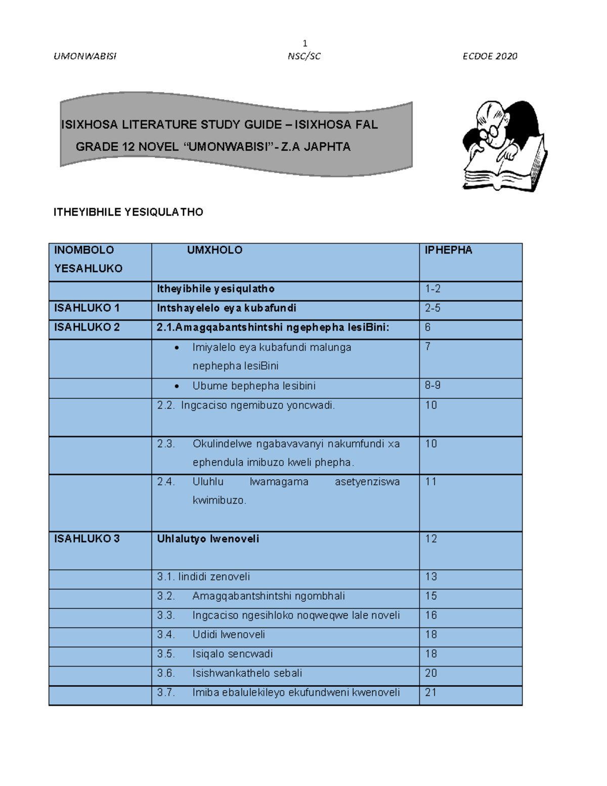 Novel Study Guide- Umonwabisi - UMONWABISI NSC/SC ECDOE 2020 ...