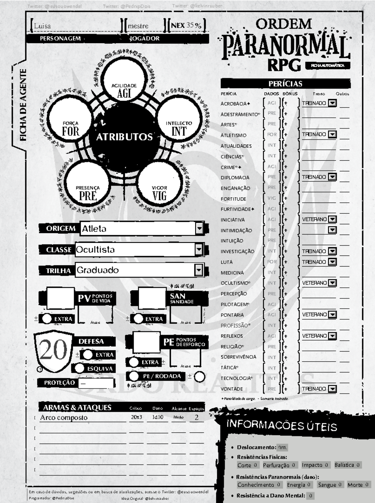 Ficha luisa - DSADASDSA - FICHA DE AGENTE PERSONAGEM JOGADOR DEFESA ...