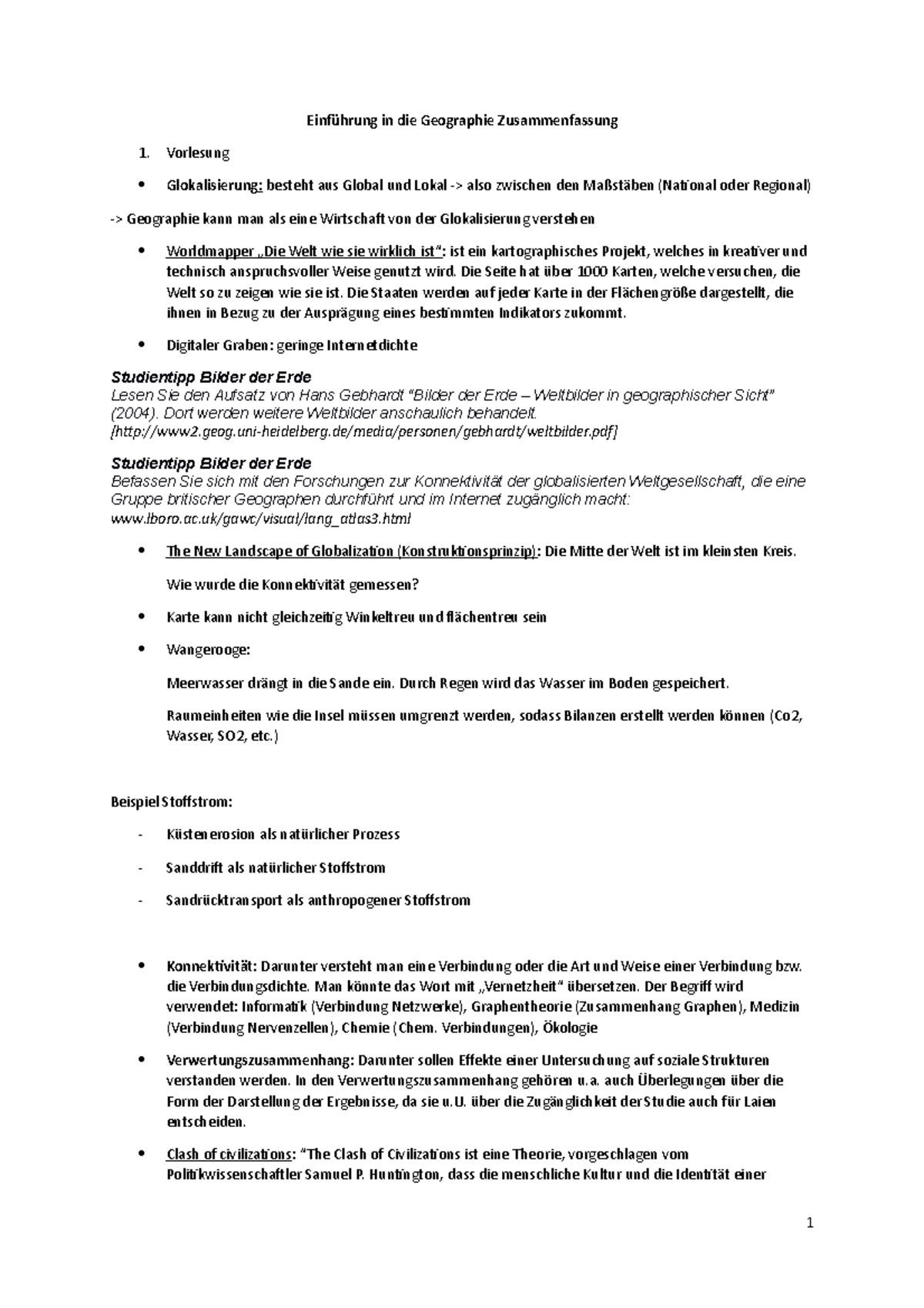 Zusammenfassung Einführung in die Geographie - Einführung in die ...