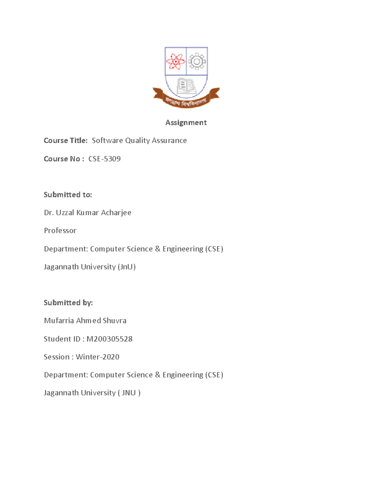 SQAT Assignment - Assignment Course Title: Software Quality Assurance ...
