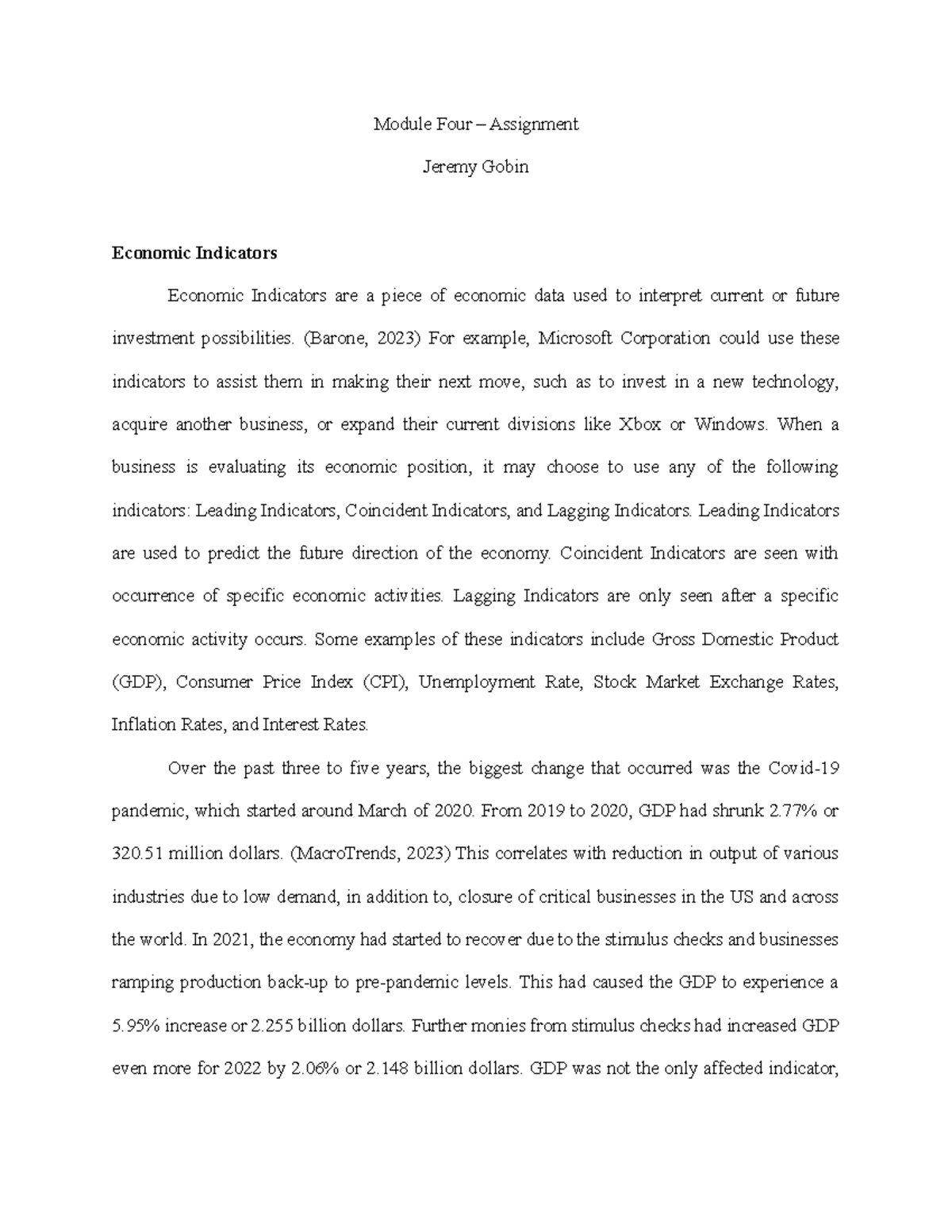 Module Four Assignment - Module Four – Assignment Jeremy Gobin Economic ...