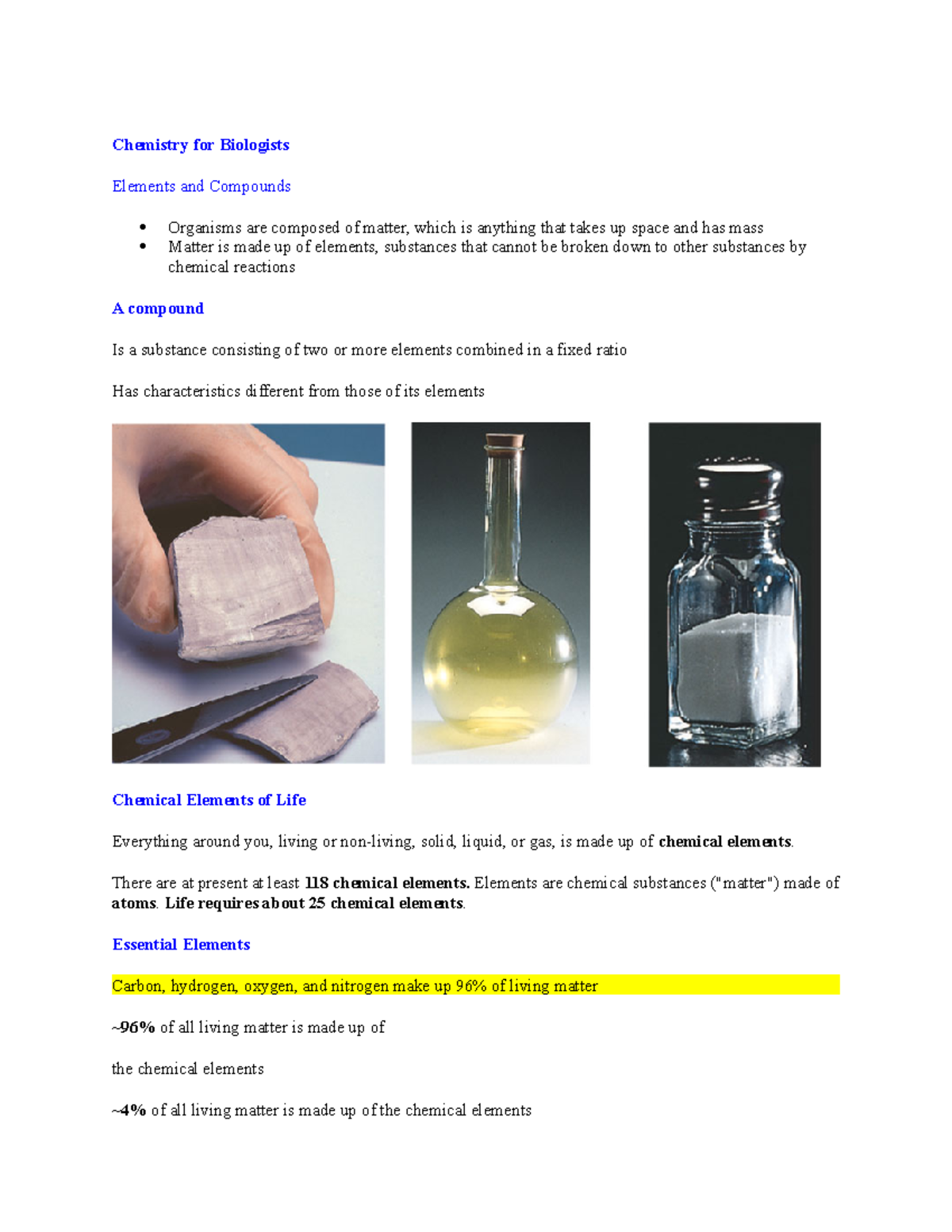 Chemistry in Biology (Part 1) - Chemistry for Biologists Elements and ...