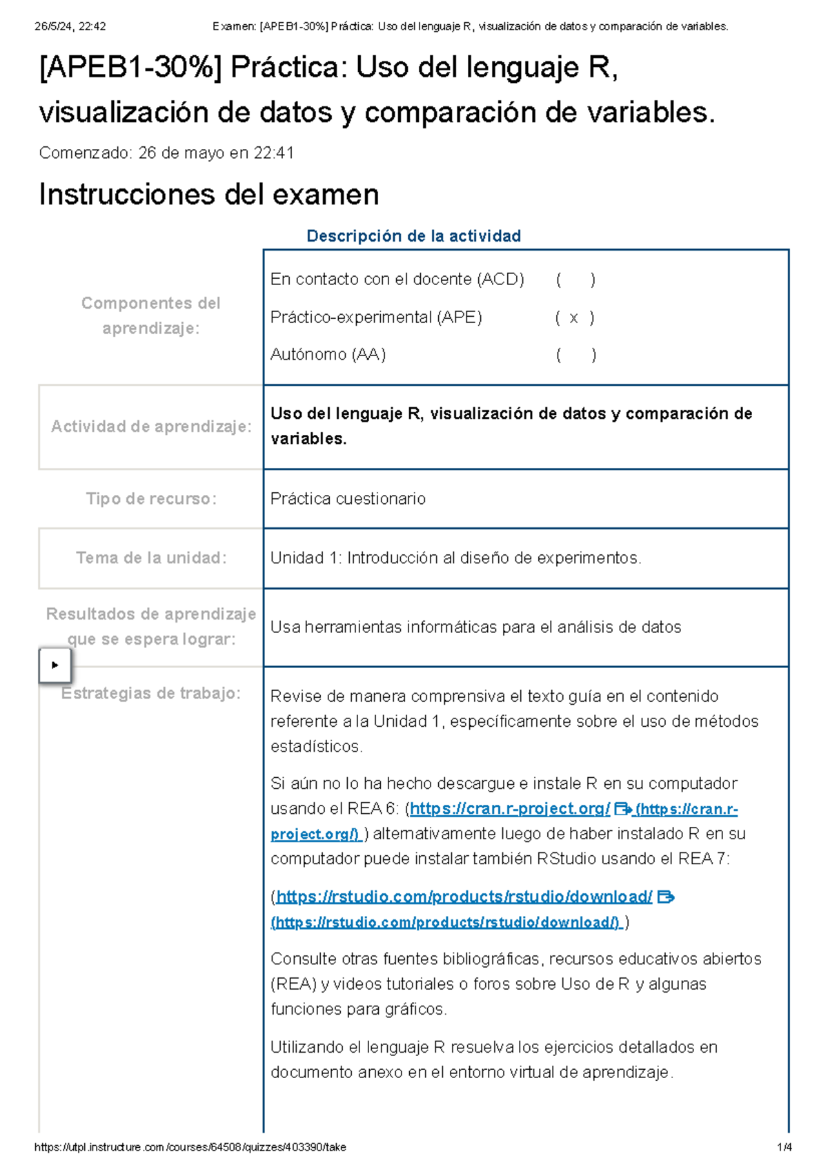 Examen [APEB 1-30%] Práctica Uso del lenguaje R, visualización de datos y comparación de ...