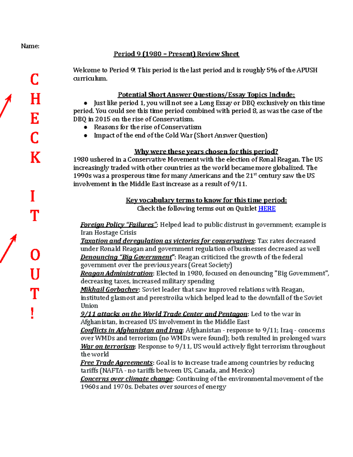 Period 9 (1980 – Present) Review Sheet - Name: Period 9 (1980 – Present ...