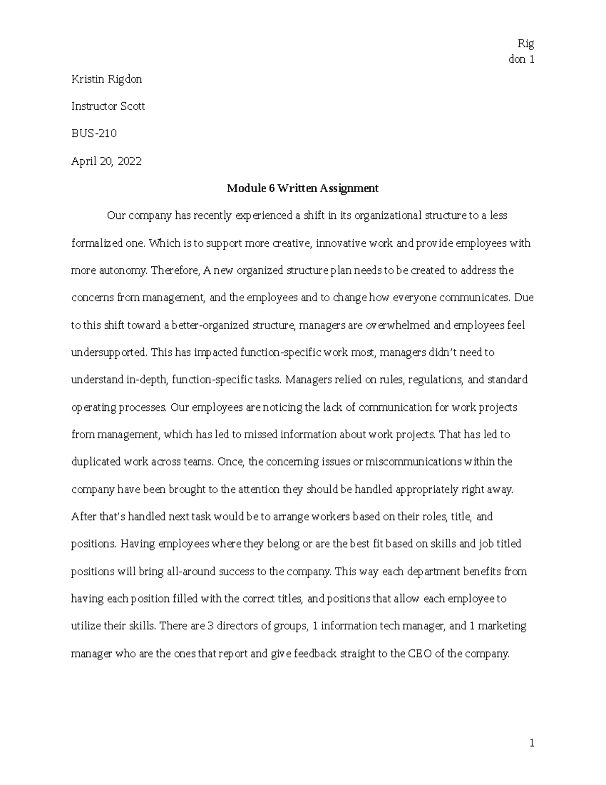 BUS210-6Written - Project Written Notes - Rig don 1 Kristin Rigdon ...