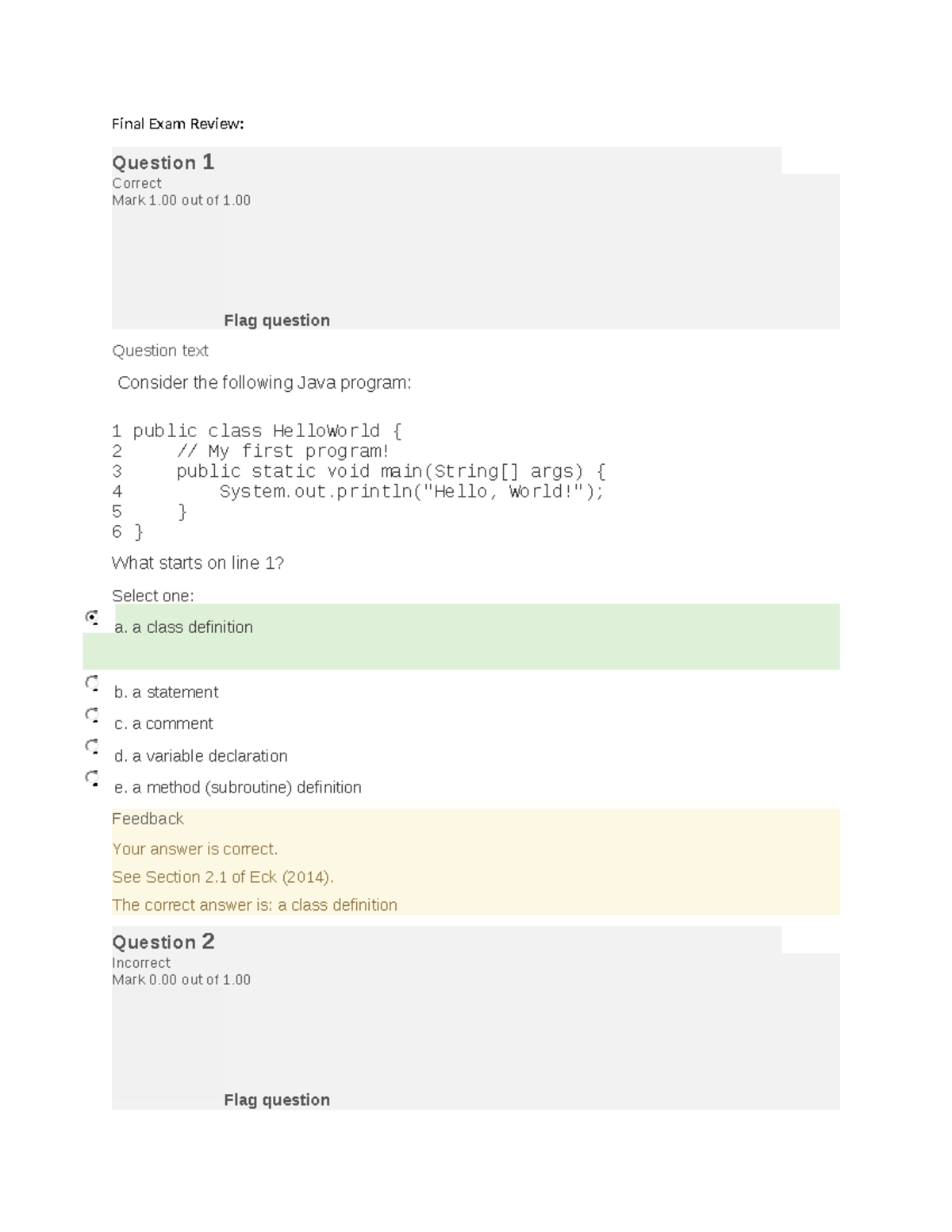 Final Exam Review for Computer Science - Final Exam Review: Question 1 ...