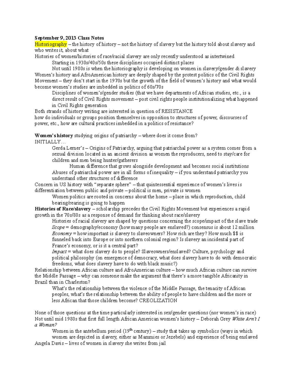 Class notes - September 9, 2013 Class Notes Historiography – the ...